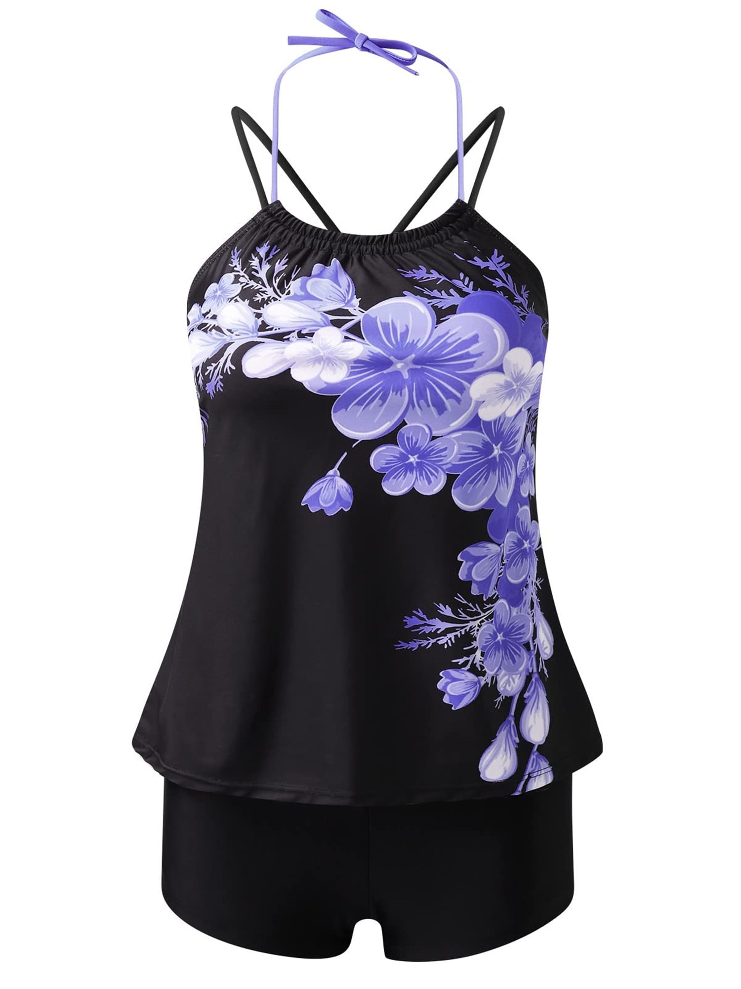 Niuer Women Strappy Tankini Set Floral Print Swimsuits with Shorts 2 ...