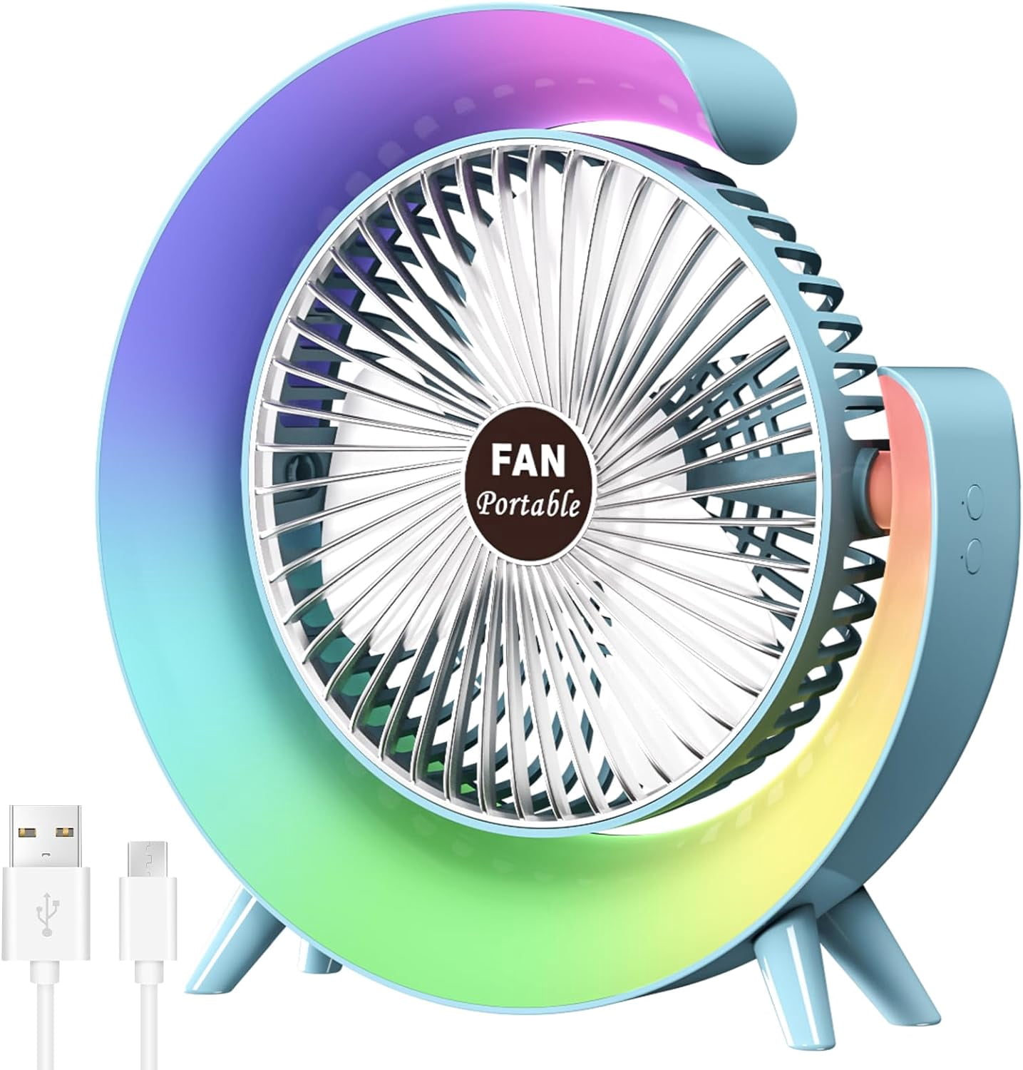 Niulife 5 inch Personal Desk Fan with LED Light,3 Speeds Portable Table ...
