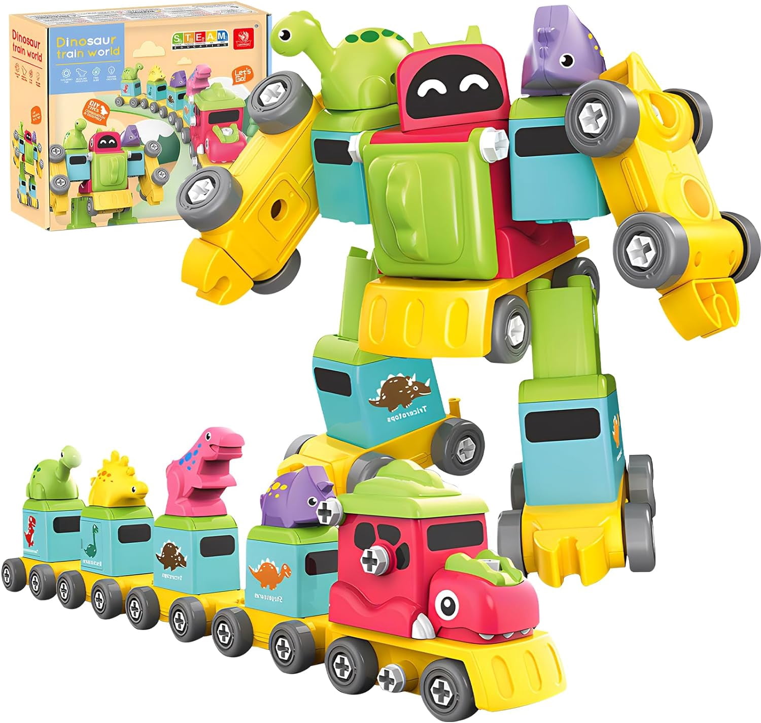 Niulife Transformer Dinosaur Toys for Kids, Building Blocks Train Set ...