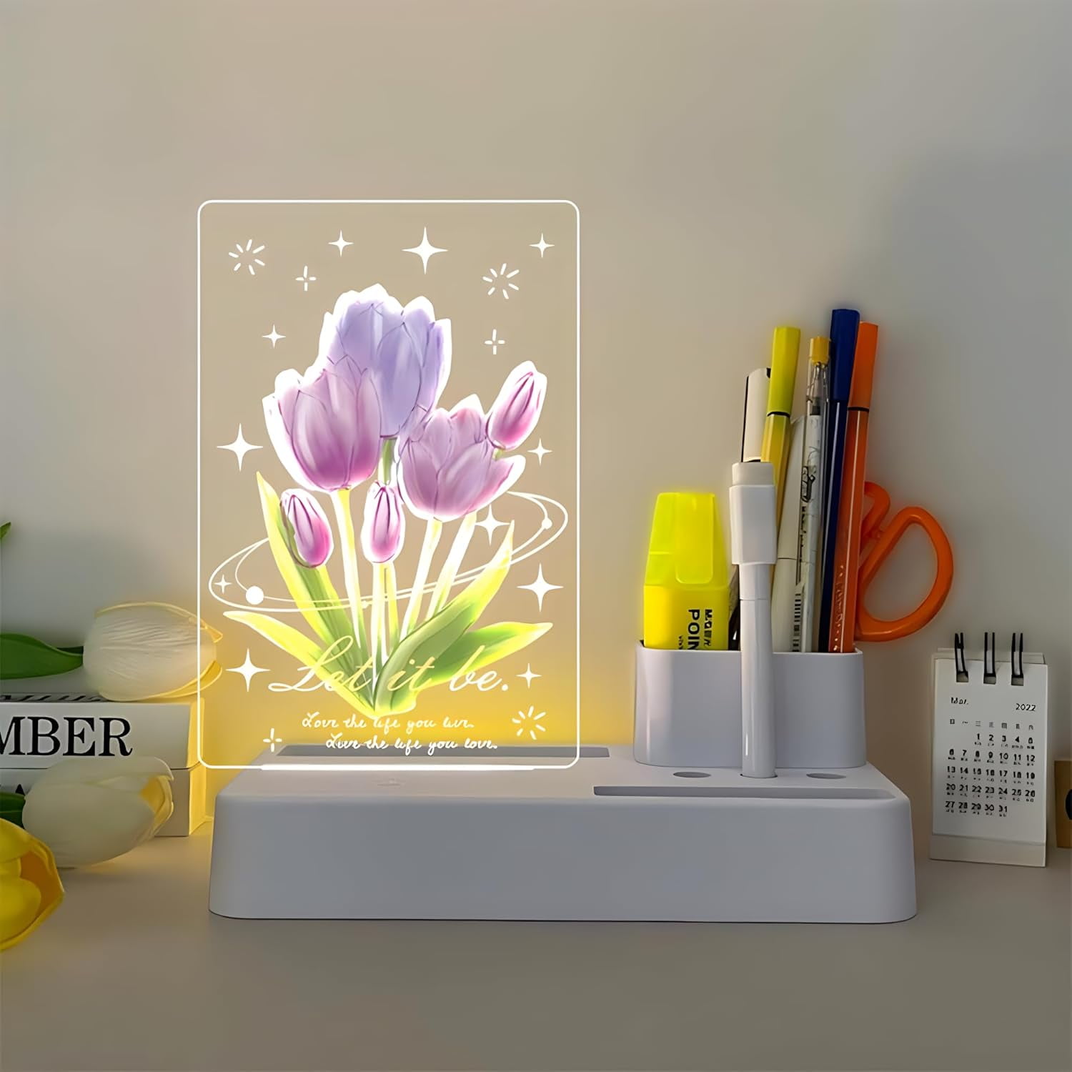 Niulife Tulip LED Desk Lamp for Home Office, Acrylic Small Night Light ...