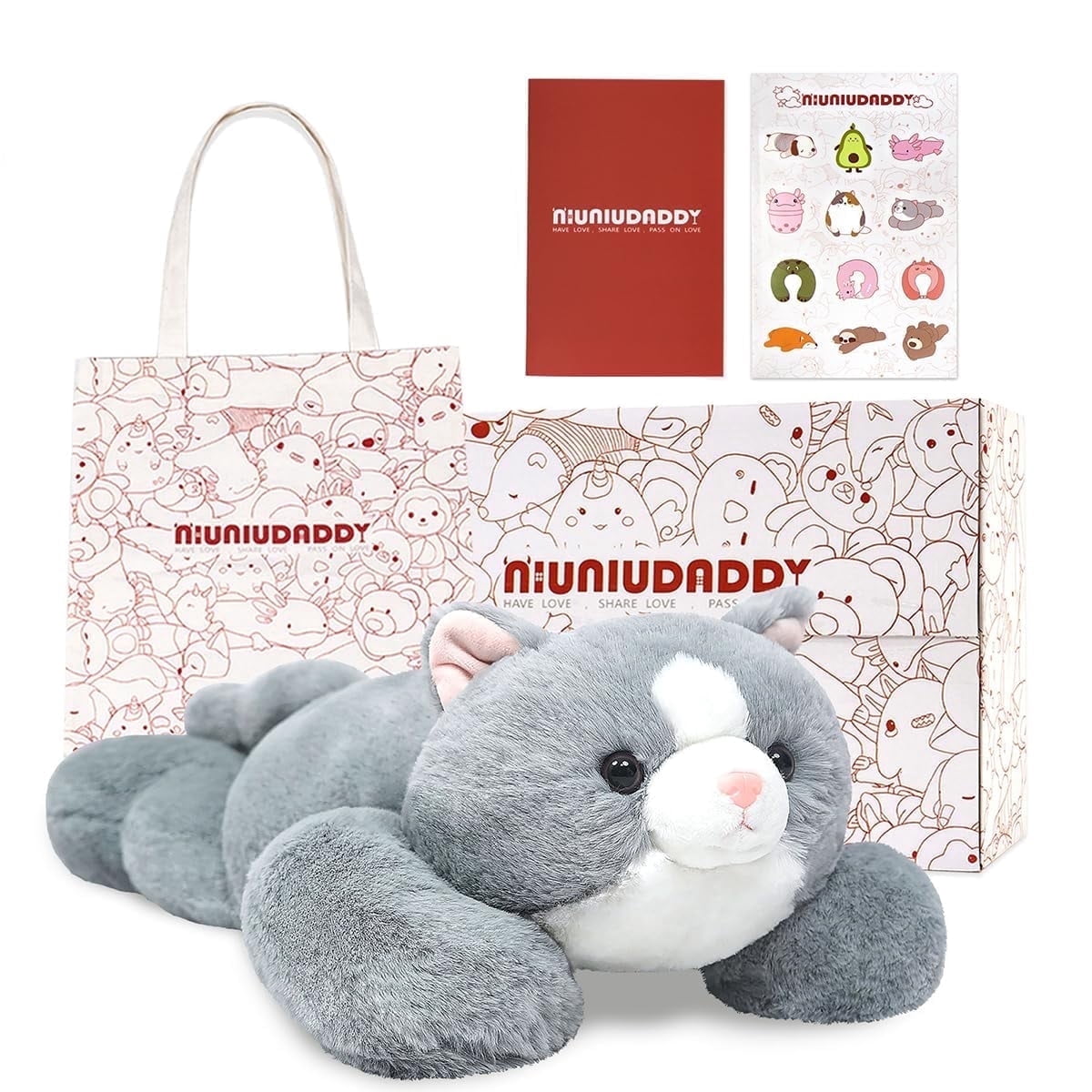 Niuniu Daddy Weighted Cat stuffed animal,20" Giant Anxiety Grey Stuffed ...
