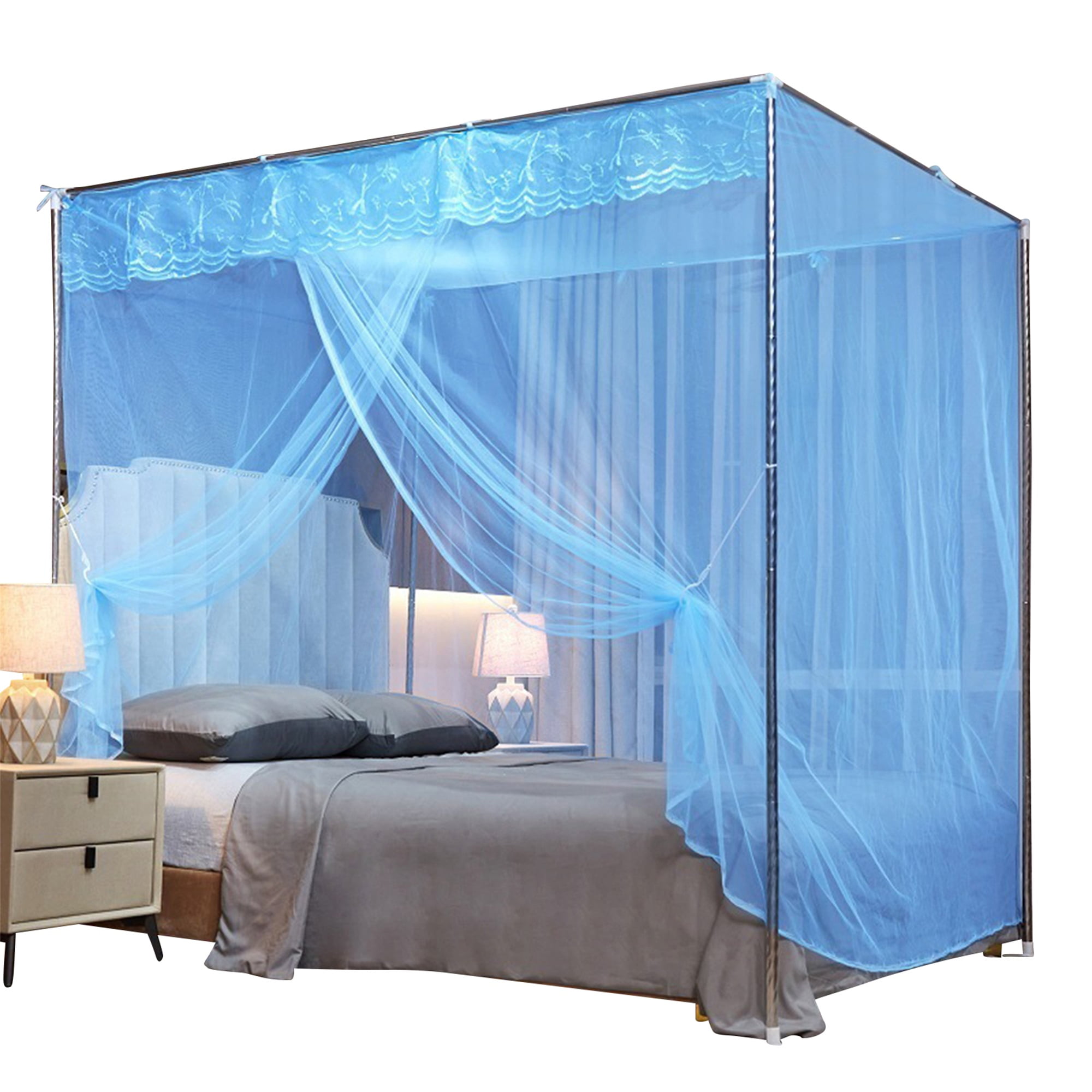 Niusricy Canopy Bed Curtains, 4 Corner Post Lace Trim Princess Bed ...