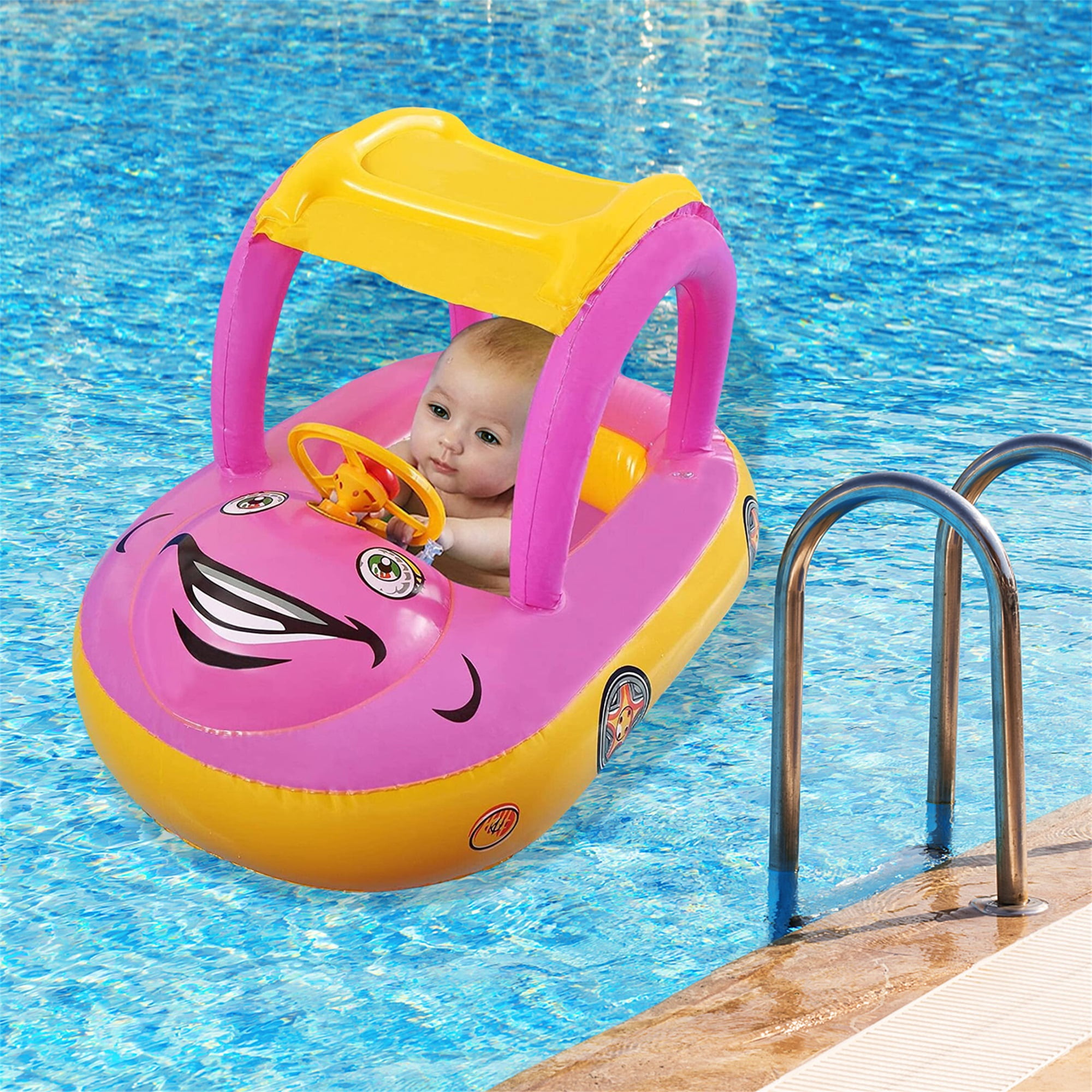 Niusricy Inflatable Swimming Ring Car Baby Pool Float with Sun ...
