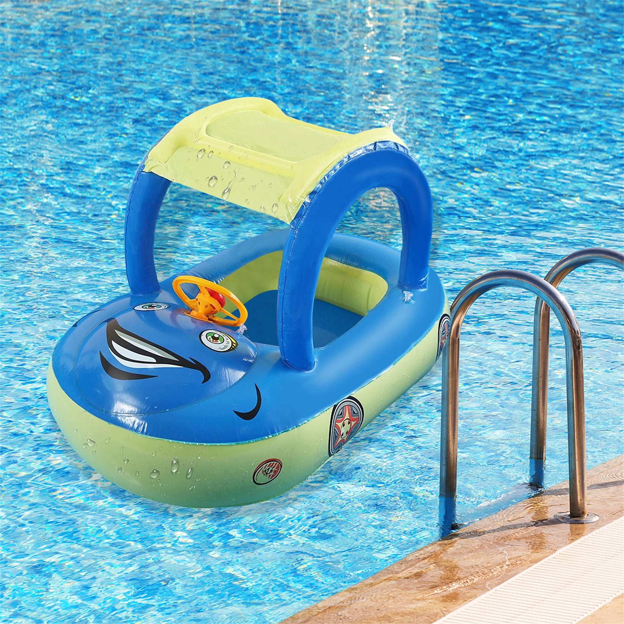 Niusricy Inflatable Swimming Ring Car Baby Pool Float with Sun ...