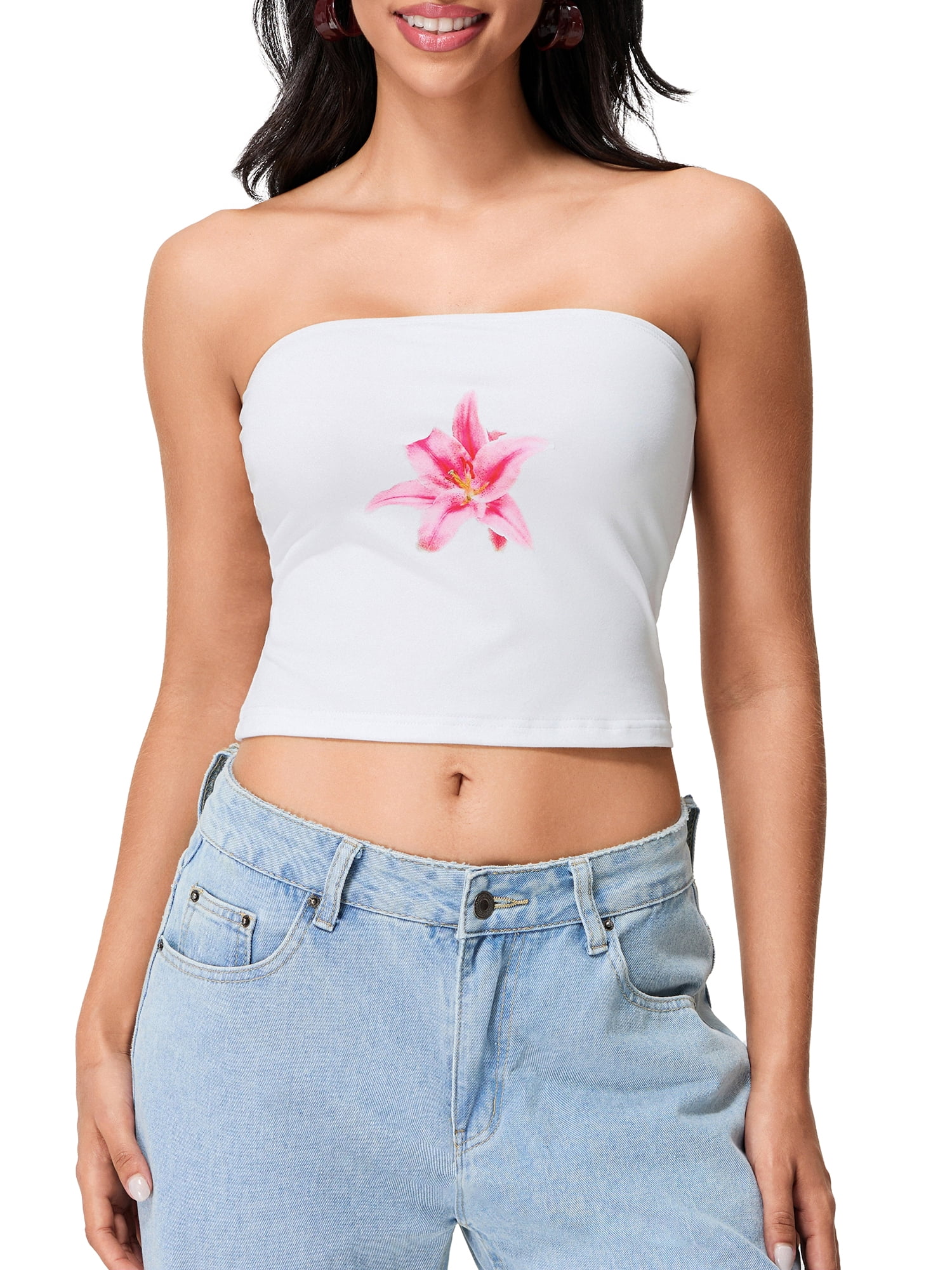 Niusricy Women Sexy Basic Tube Tops Strapless Crop Tank Top Ladies Slim ...
