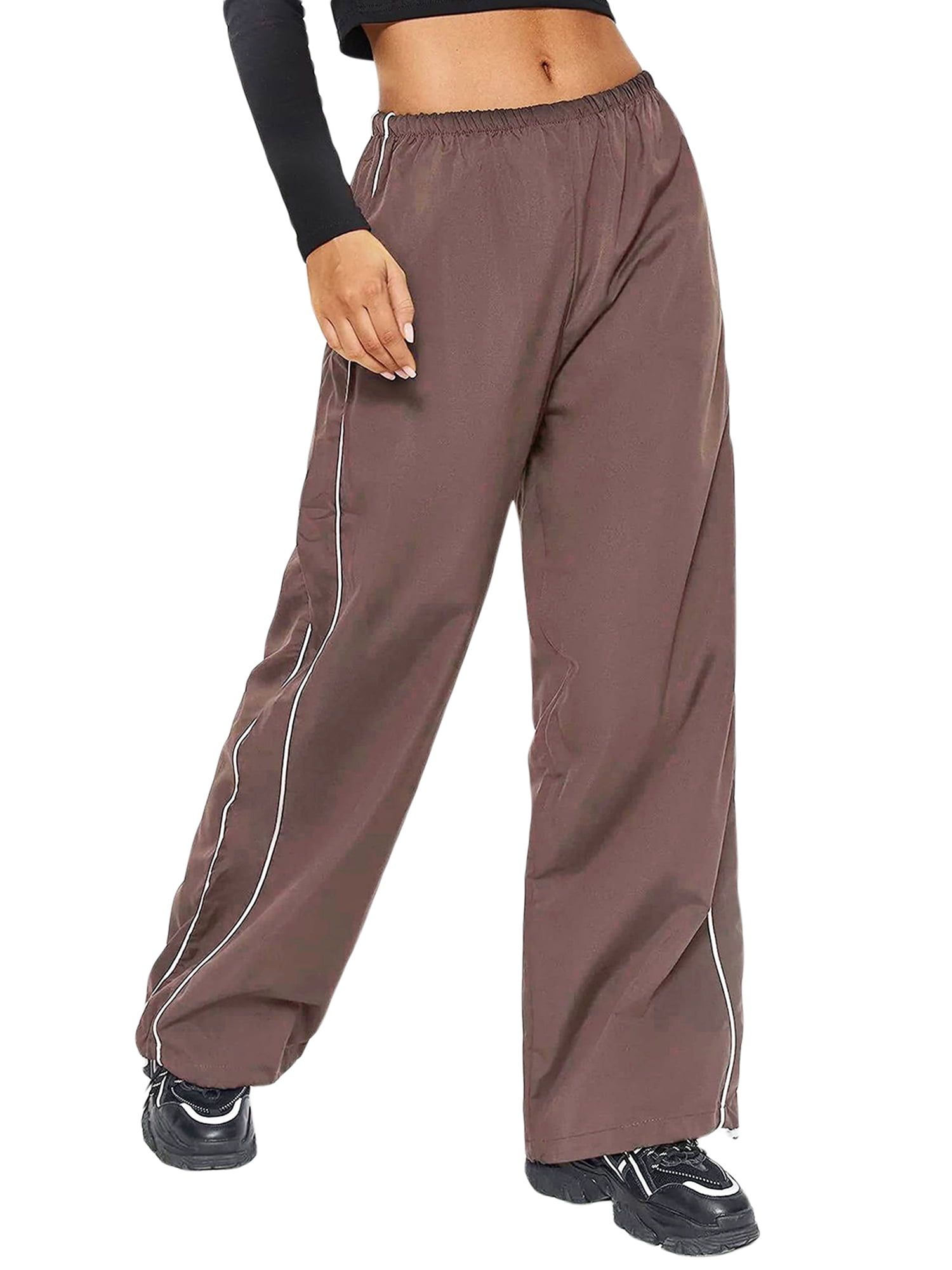 Niusricy Womens Parachute Pants Cargo Trousers Elastic Waist Wide Leg