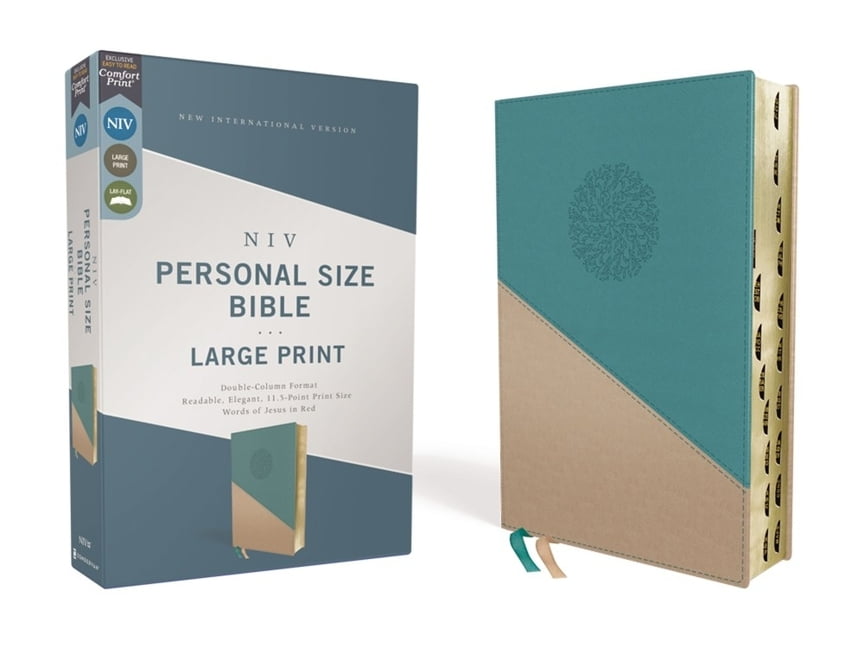 Niv, Personal Size Bible, Large Print, Leathersoft, Teal/Gold, Red Letter, Thumb Indexed ...