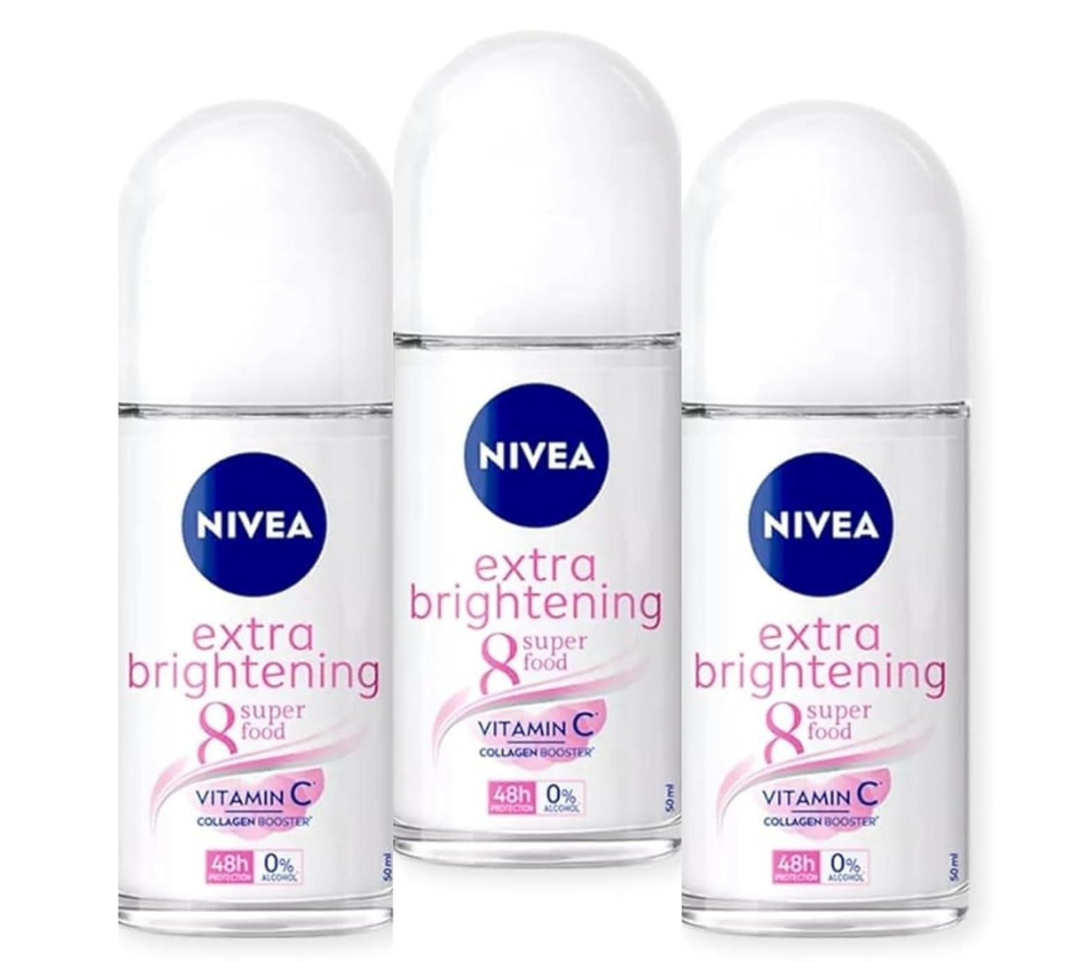 NIVEA Deodorant Whitening Antiperspirant Lightening Extra Care 48H Roll-On 50 Ml Pack of 3 ...