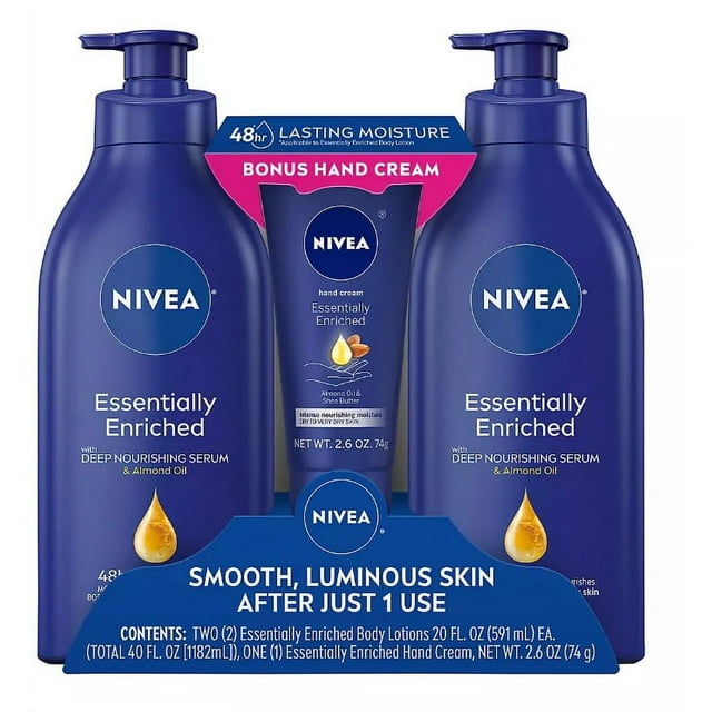 Travel Size Nivea Essentially Enriched Nourishing Body Lotion and Soft ...