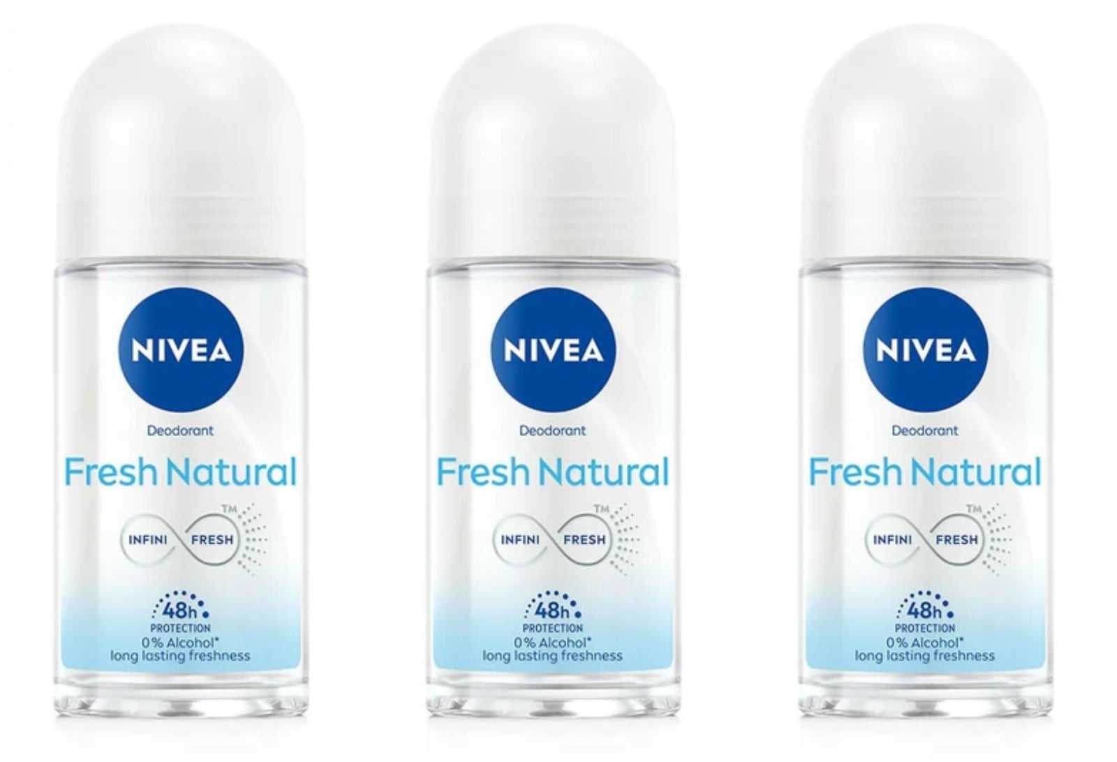 Nivea Fresh Natural Infini-Fresh Roll-On Deodorant Antibacterial 50ml 3 ...