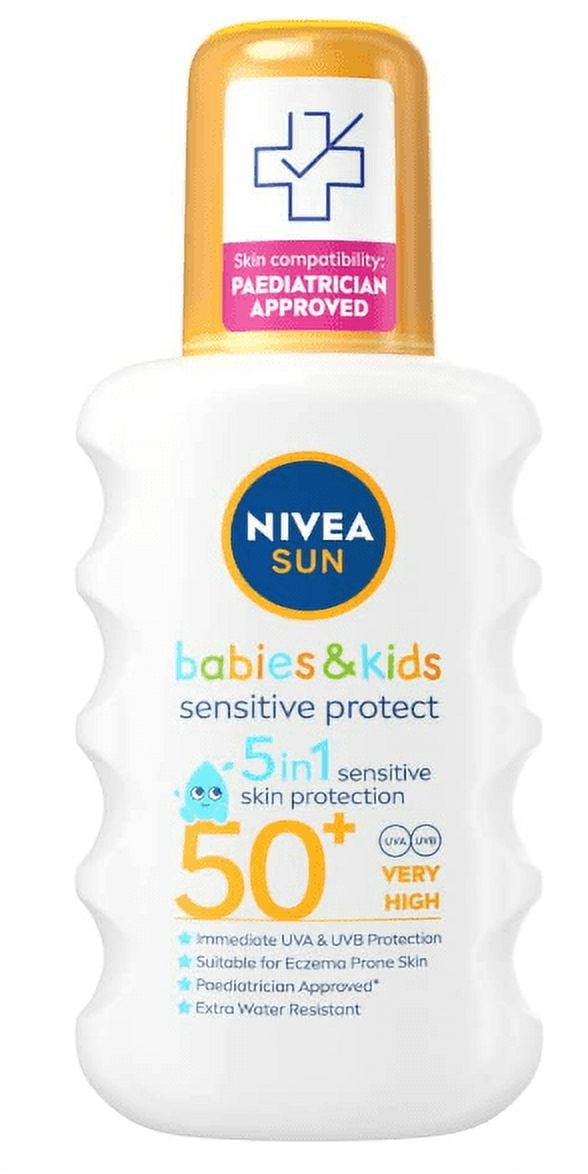 NIVEA Kids Protect & Sensitive Sunscreen Spray, SPF 50+, Very High ...