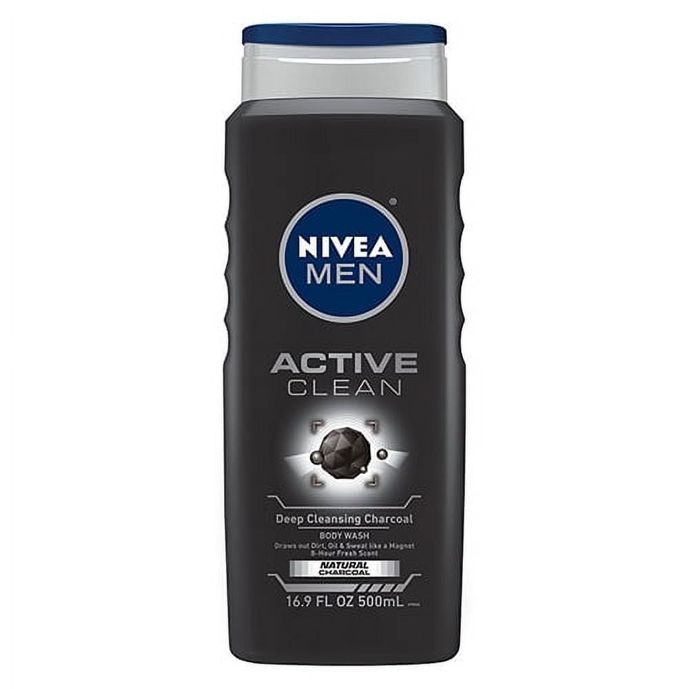 Nivea Men Deep Cleansing Charcoal Body Wash, Active Clean 16.9 oz, 2 ...