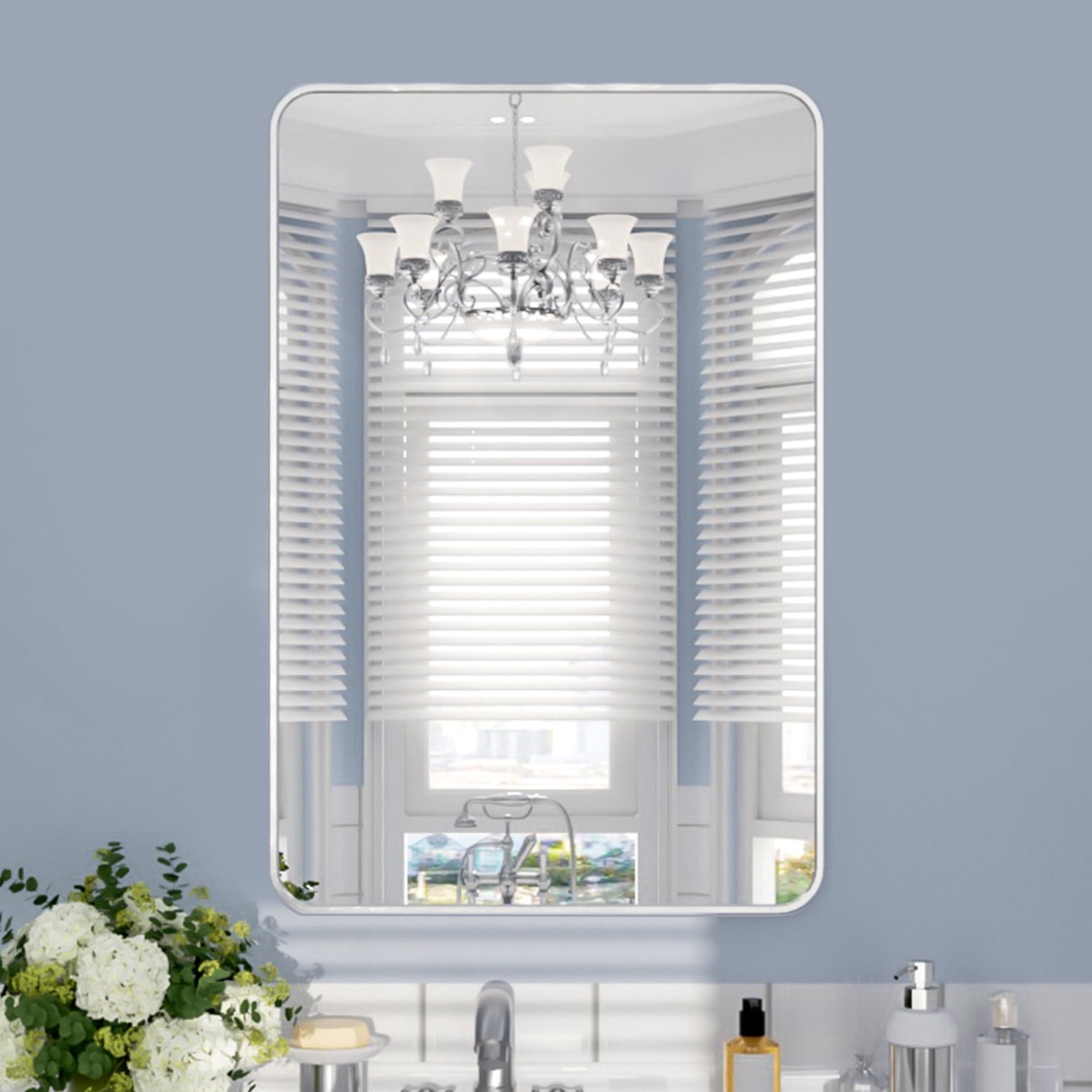 Niveal 24" x 36" Rounded Corner Mirror, Rectangular Aluminum Framed ...