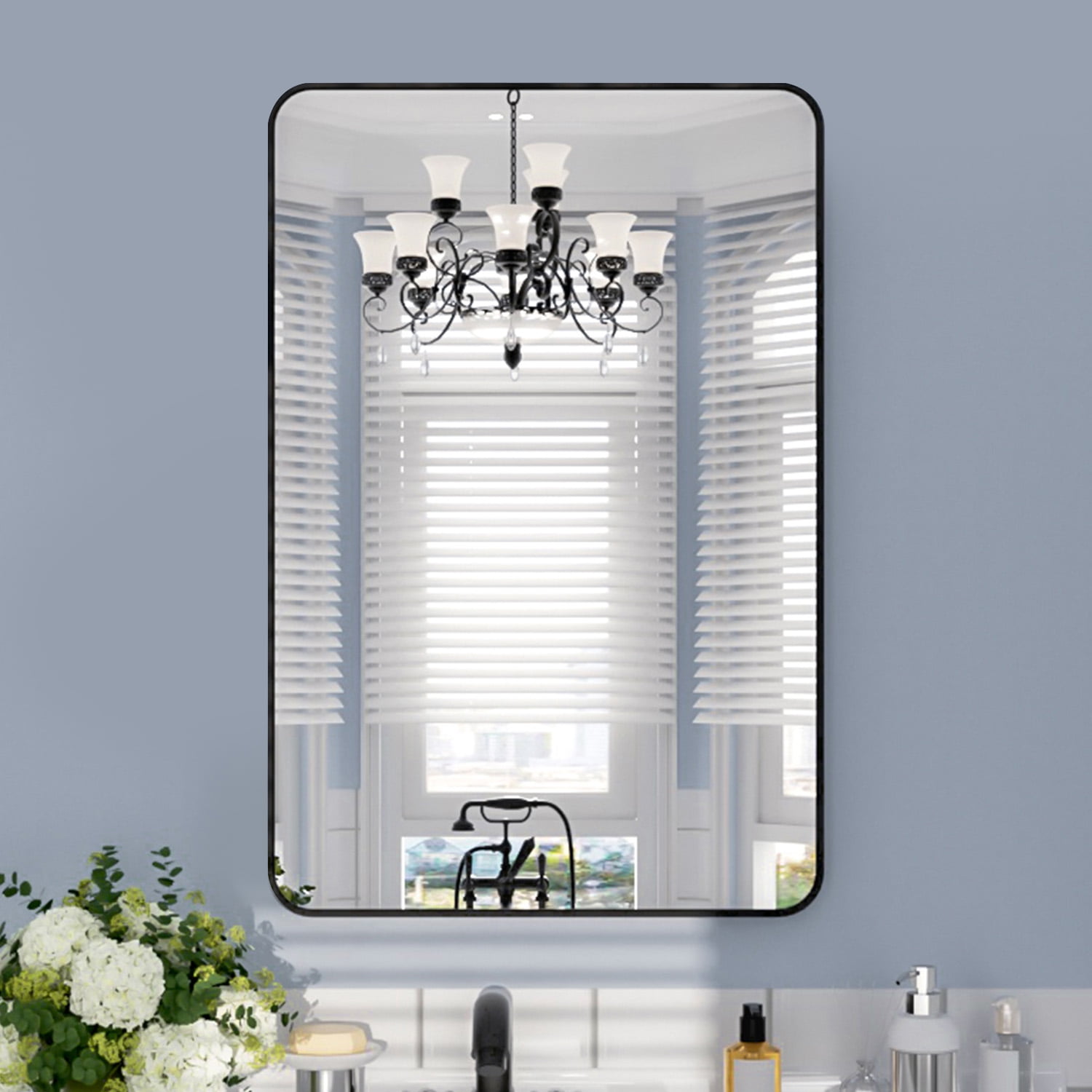 Niveal 24" x 36" Rounded Corner Mirror, Rectangular Aluminum Framed ...