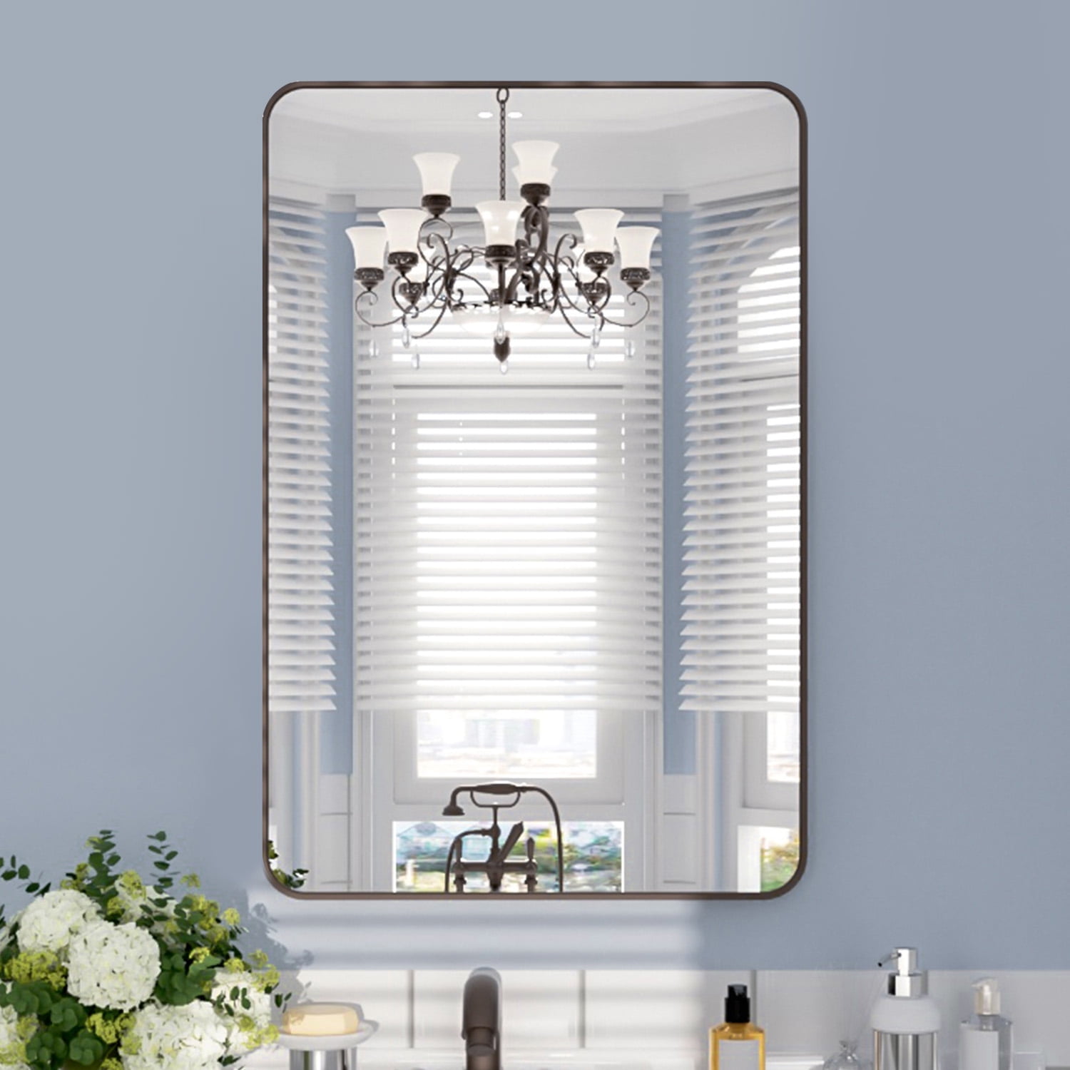 Niveal 24" x 36" Rounded Corner Mirror, Rectangular Aluminum Framed ...