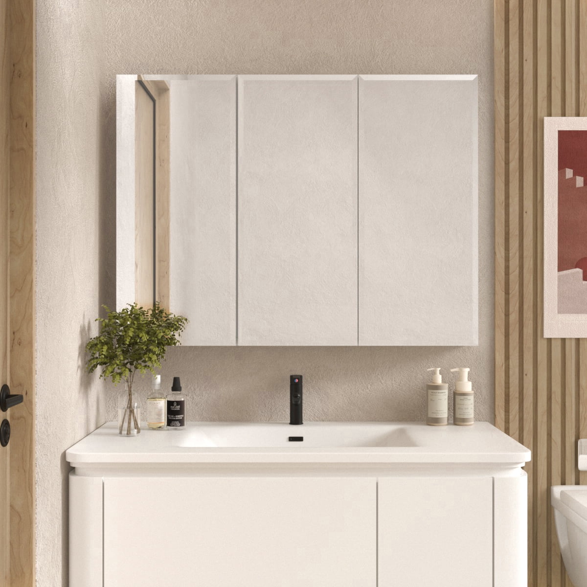 Niveal 3 Door Wall Mounted Storage Mirror Cabinet with Mirrors 48*36in ...