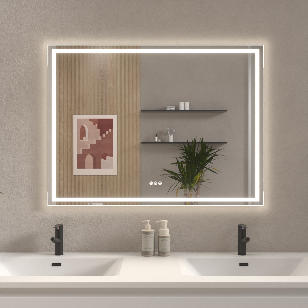 Niveal 48 x 36 Inch Mirror for Bathroom, Anti-Fog Dimmable Modern ...