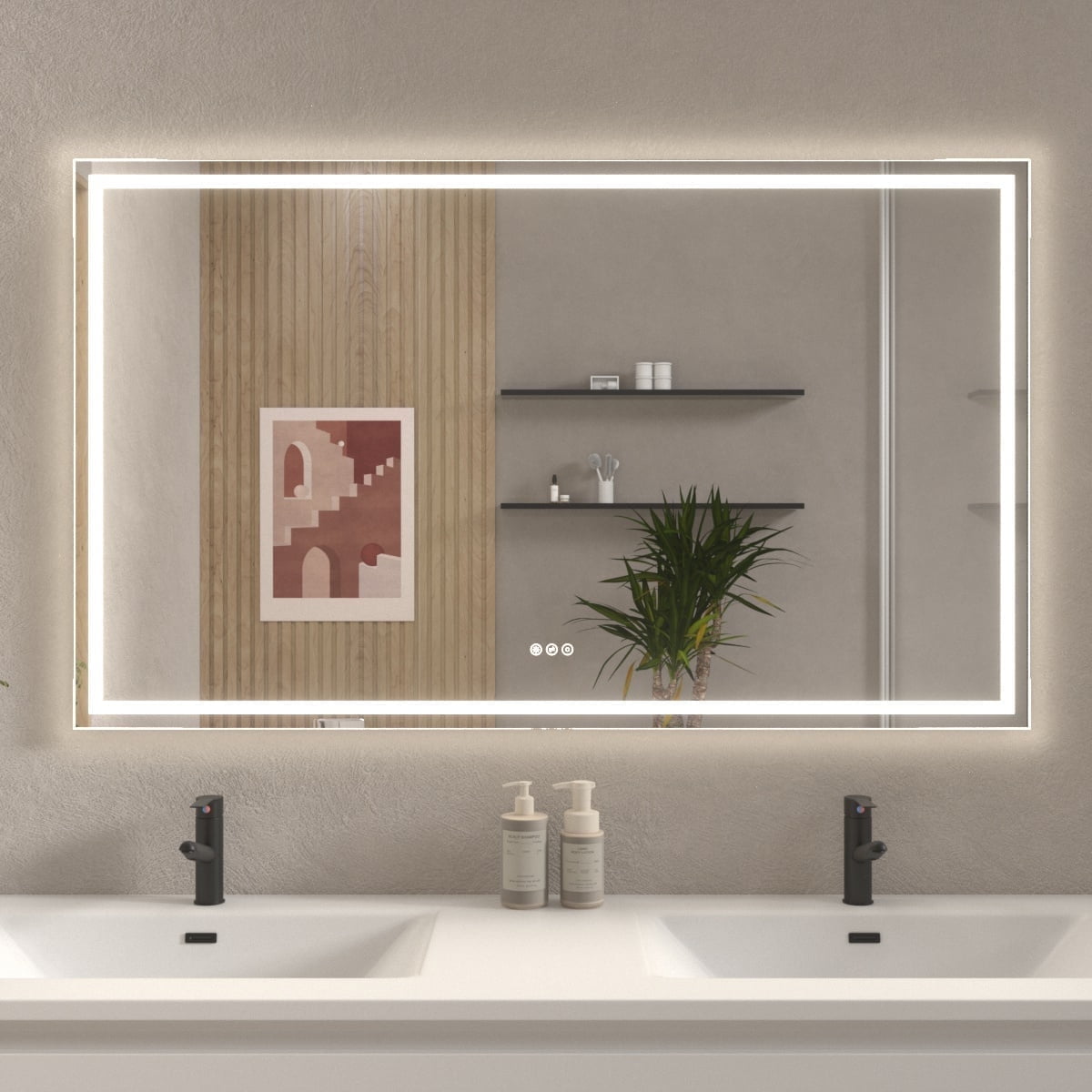 Niveal 60 x 36 Inch Mirror for Bathroom, Anti-Fog Dimmable Modern ...