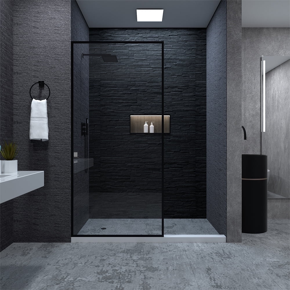 Niveal Framed Shower Glass Panel,34" W x 72" H Shower Screen , Tempered ...