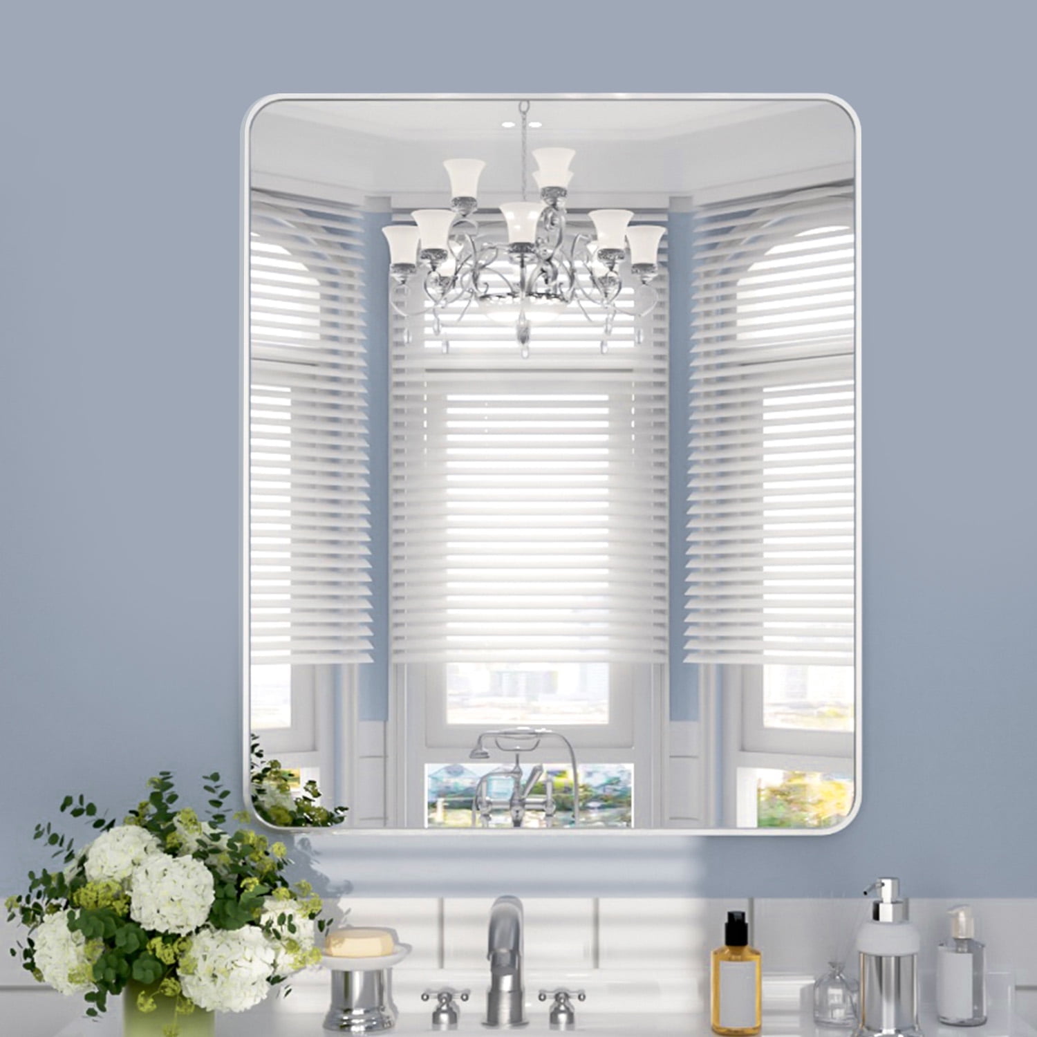 Niveal Wall Mirror 30" x 36" Rectangular Rounded Corner Mirror Aluminum ...