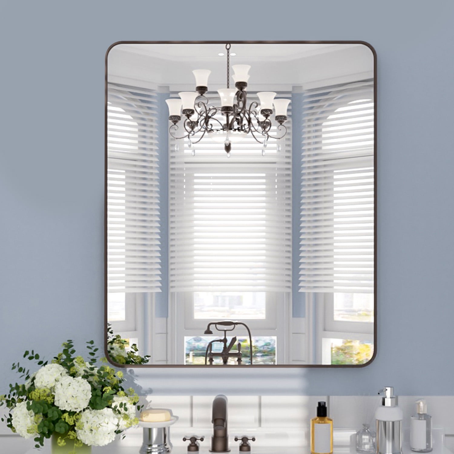 Niveal Wall Mirror 30" x 36" Rectangular Rounded Corner Mirror Aluminum ...