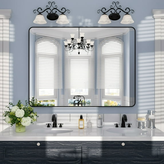 Niveal Wall Mirror for Bathroom,48" x 36" Matte Black Bathroom Mirror ...