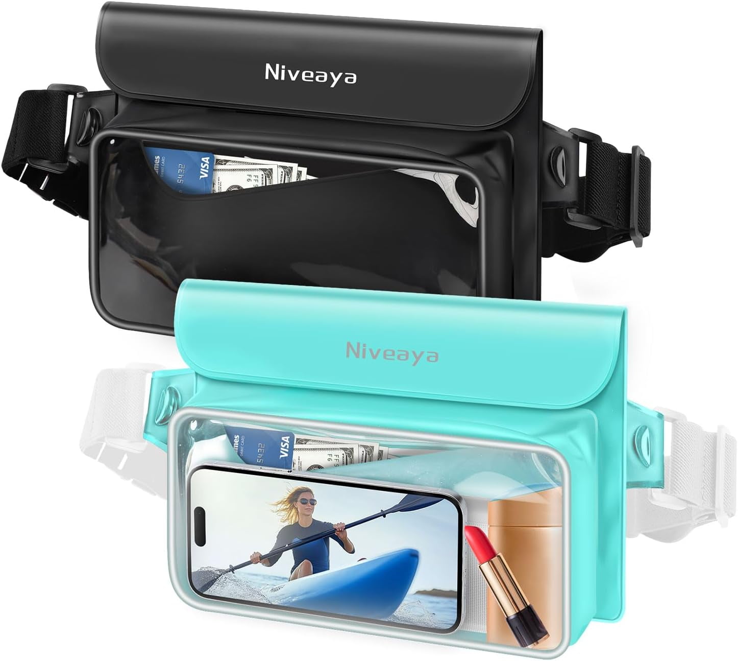 Niveaya IP68 Waterproof Fanny Pack - 2 Pack, Floating Dry Bag Pouch, Phone Waterproof Waist ...