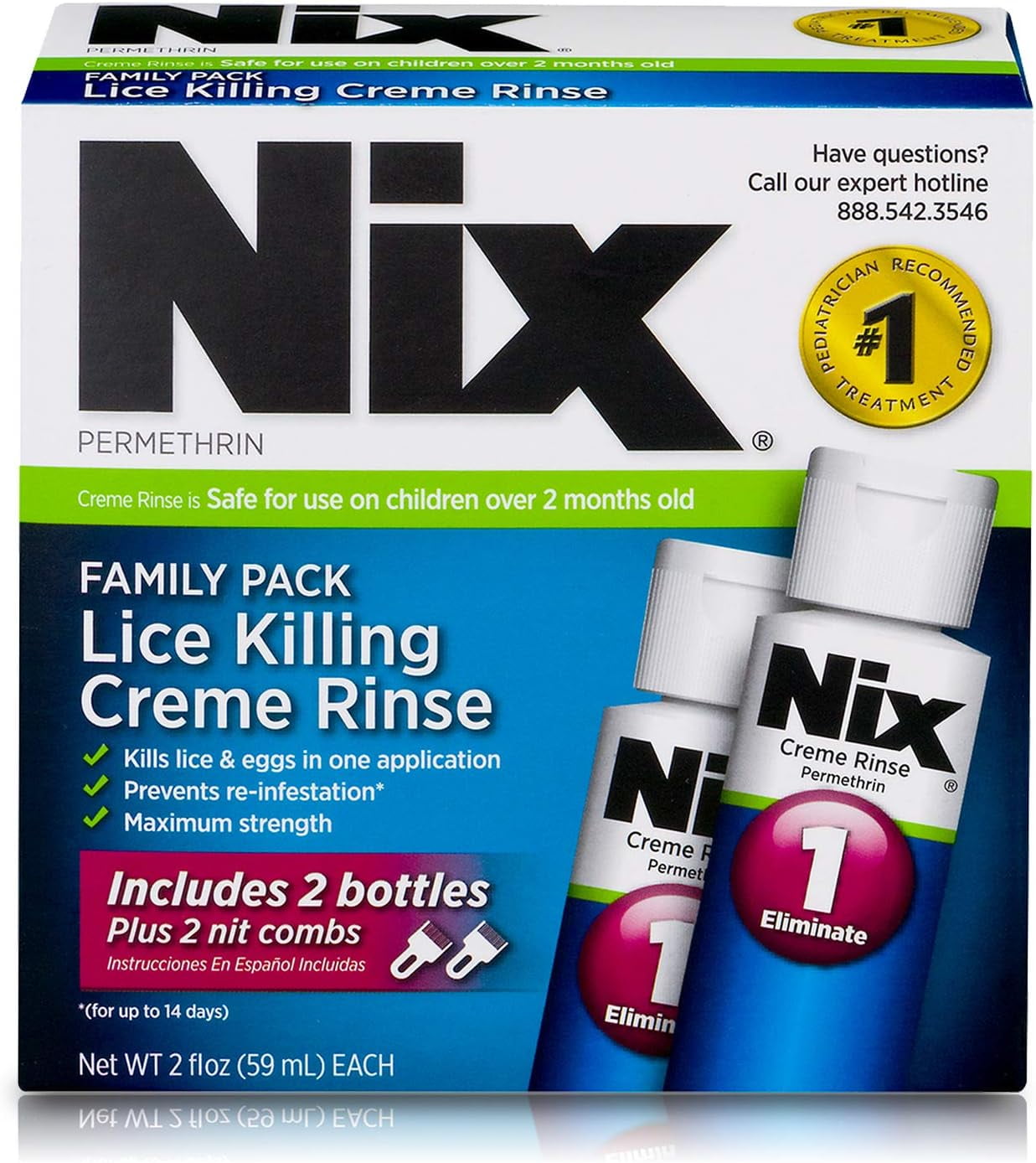 Nix Kids Anti-Lice Medicine, Permethrin Cream Rinse Treatment Family ...