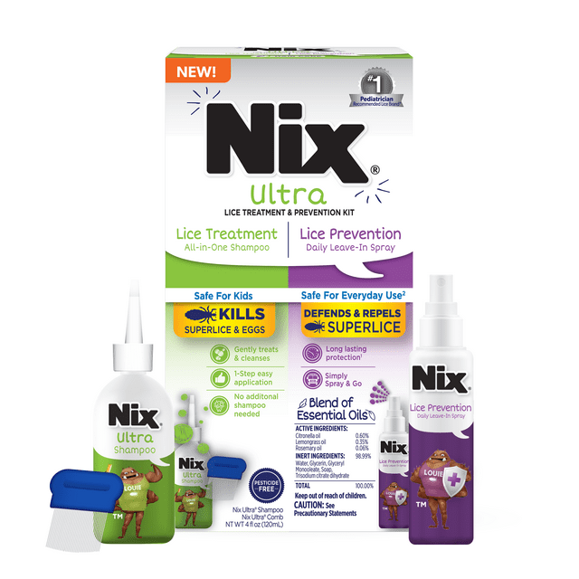 Nix Ultra Lice Treatment & Prevention Kit: Shampoo, Removal Comb & Daily Prevention Spray ...