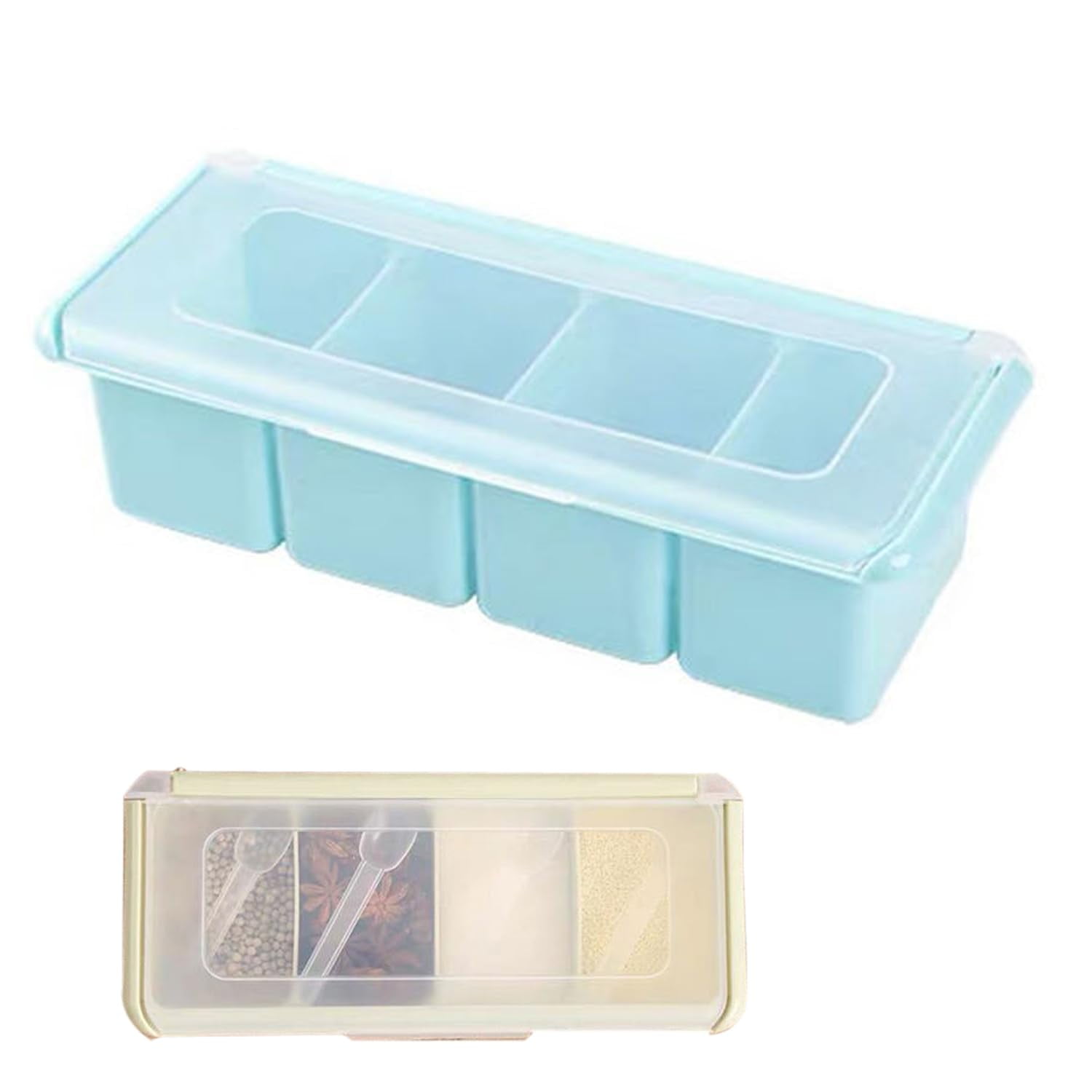 Nixby Plastic Home Kitchen 4 Grid Plastic Seasoning Spice Box Kit with ...