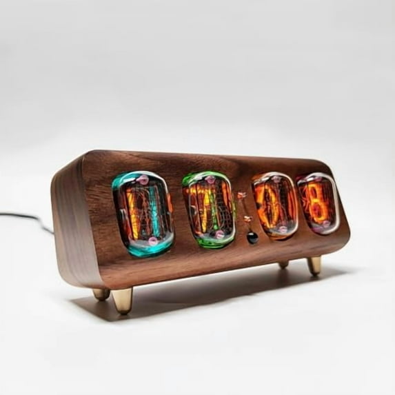 Nixie Clocks,True IN-12 Nixie Tube Clock,Smart Nixie Clock,Walnut Shell,Multiple Background ...