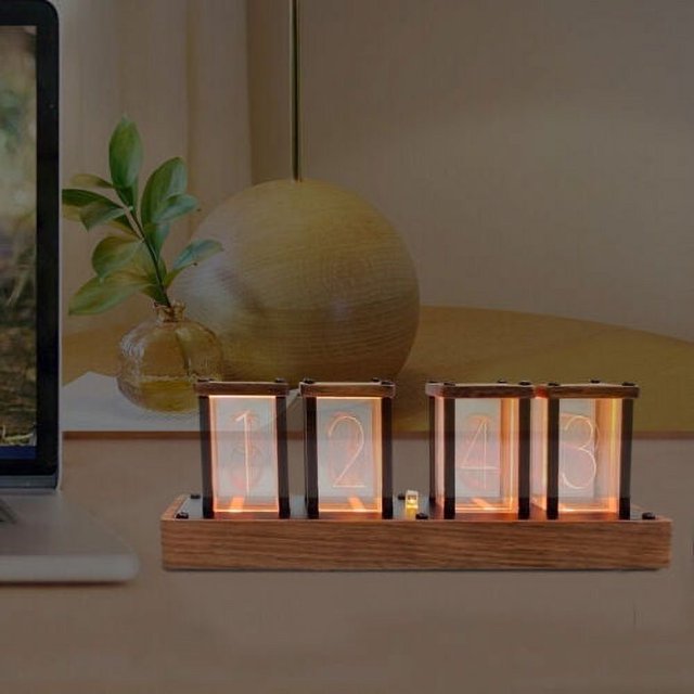 Nixie Tube Clock Walnut Wood Electronic Tube Clock 12/24 Hour Display ...