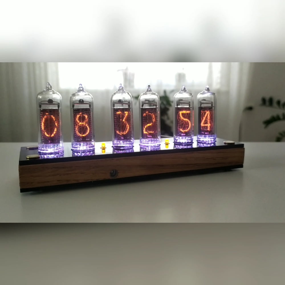 Nixie tube clock include IN-14 tubes and plywood black case remote control USB-C - Walmart.com