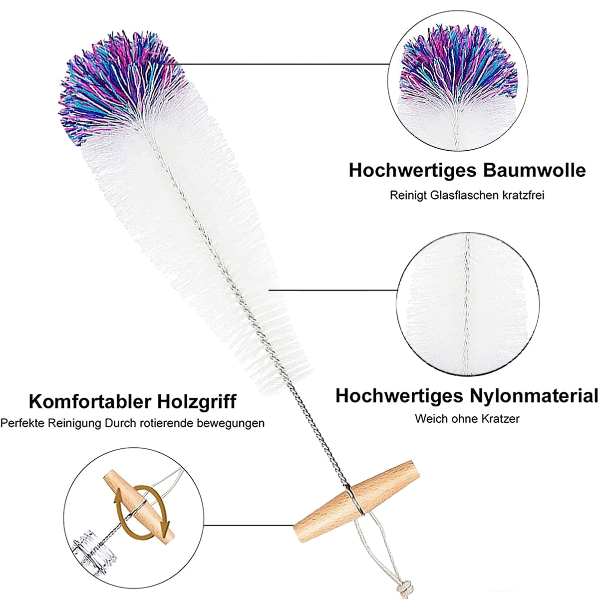 Niyofa 2Pcs Bottle Cleaning Brush Gentle Scratch-Free Bottle Cleaning ...