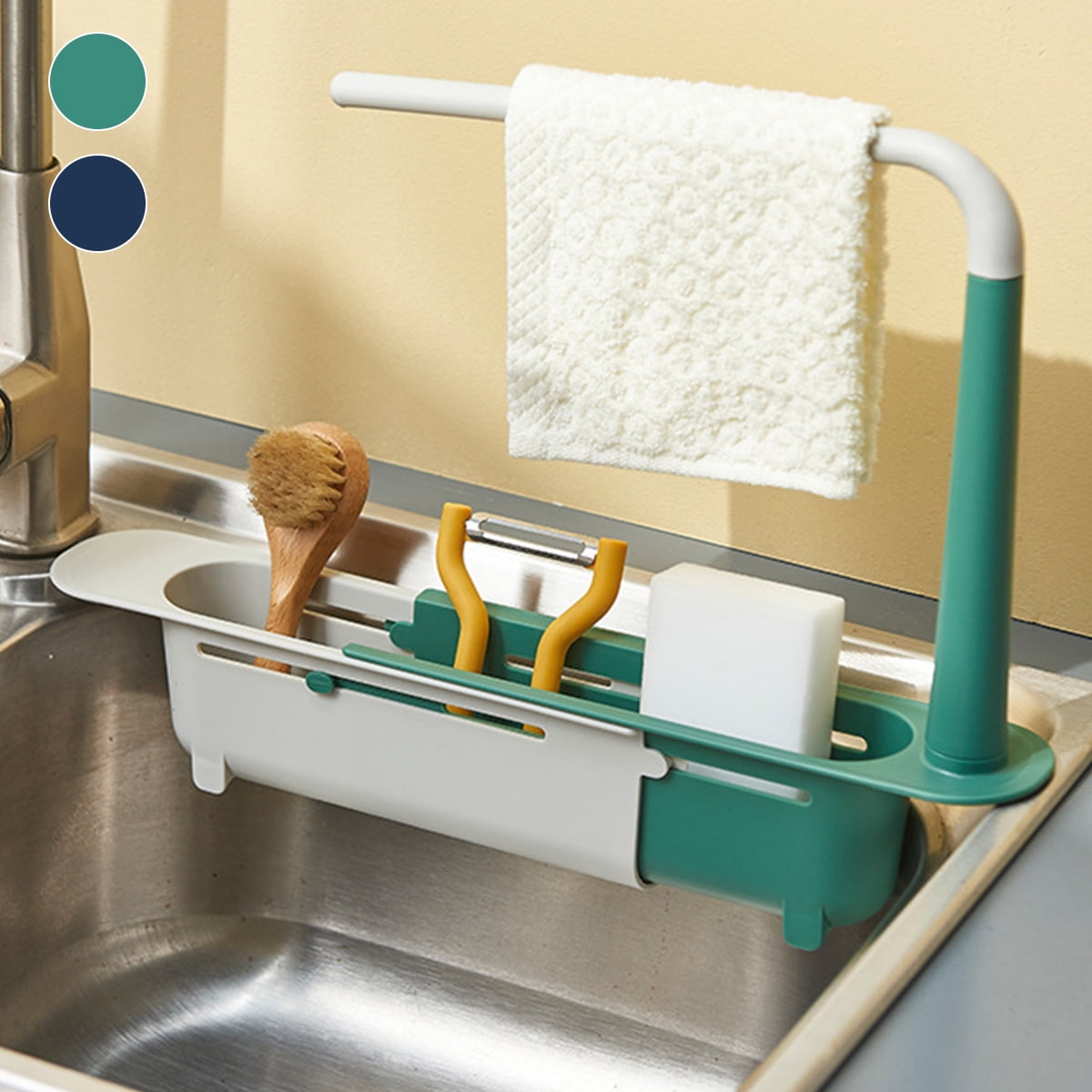 Niyofa Telescopic Sink Storage Rack with Dishcloth and Sponges ...