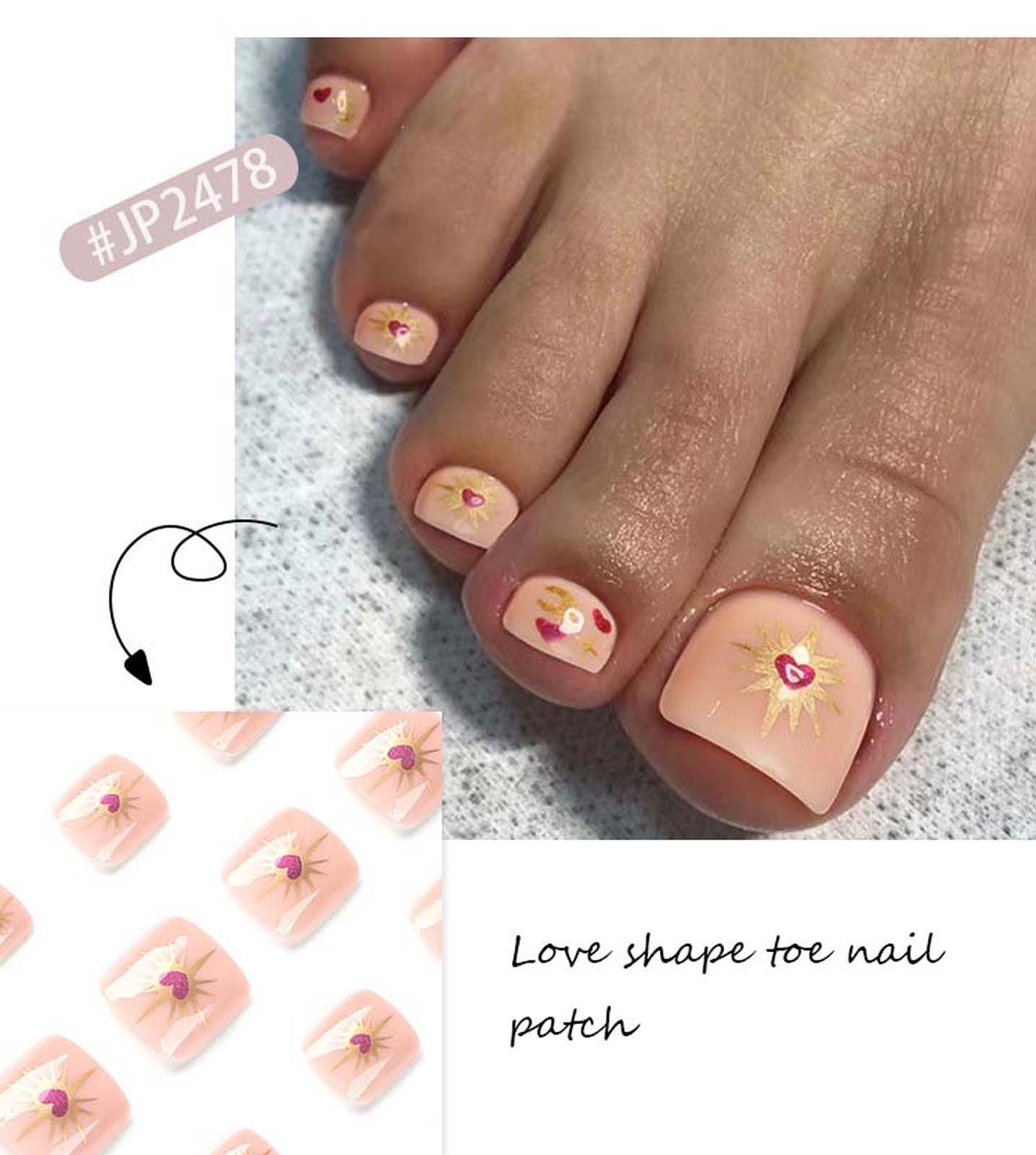 Njagoc 24pcs Toenail Patch, Golden Glitter Line, Beautiful Toenail ...