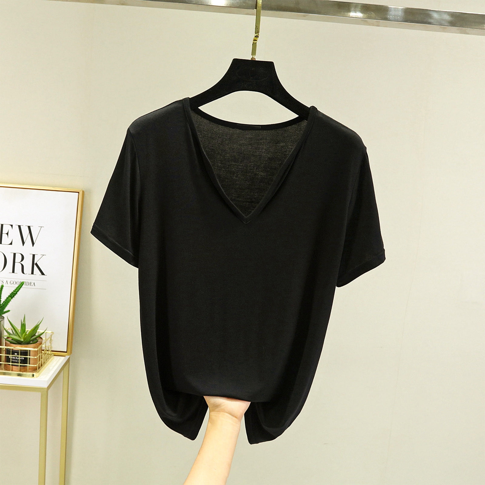 Njagoc3 100K+ Sold Womens V-Neck Solid Short Sleeve T-Shirt Summer ...