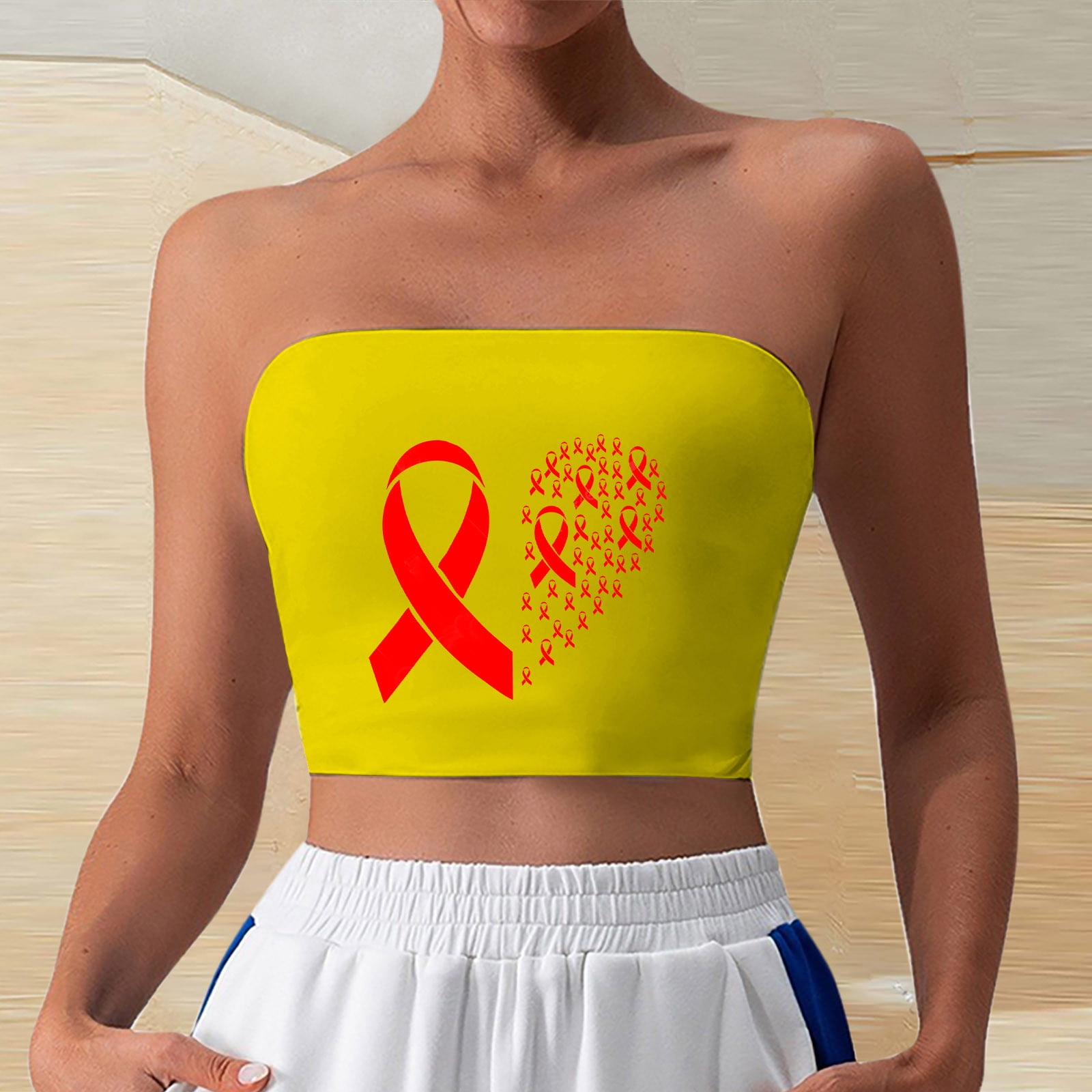 Njagoc3 2025 Print Tube Top Pink Ribbon Charity Strapless Bra for ...