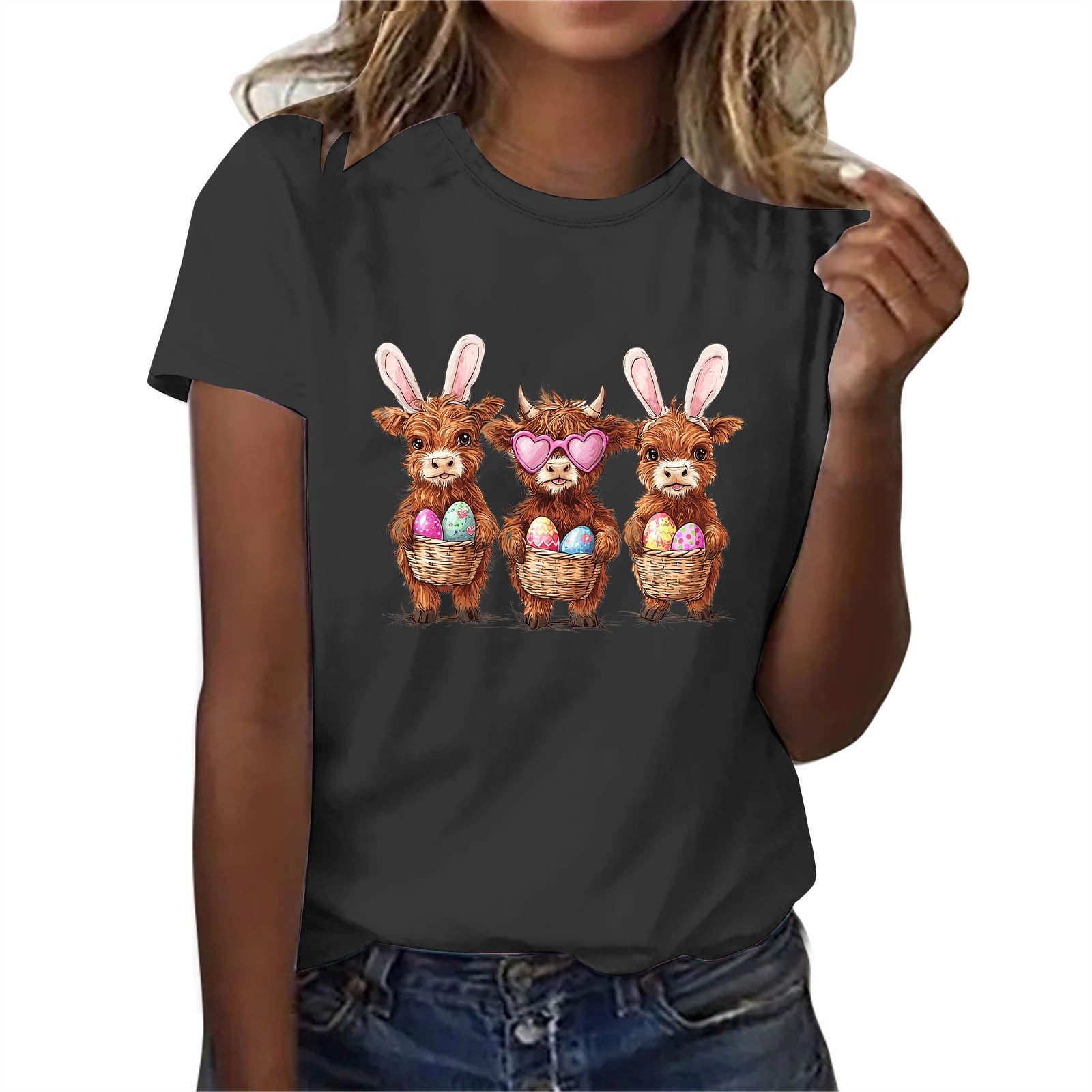 Njagoc3 Womens Cute Cartoon Rabbit Print Blouse - Fun and Fashionable ...