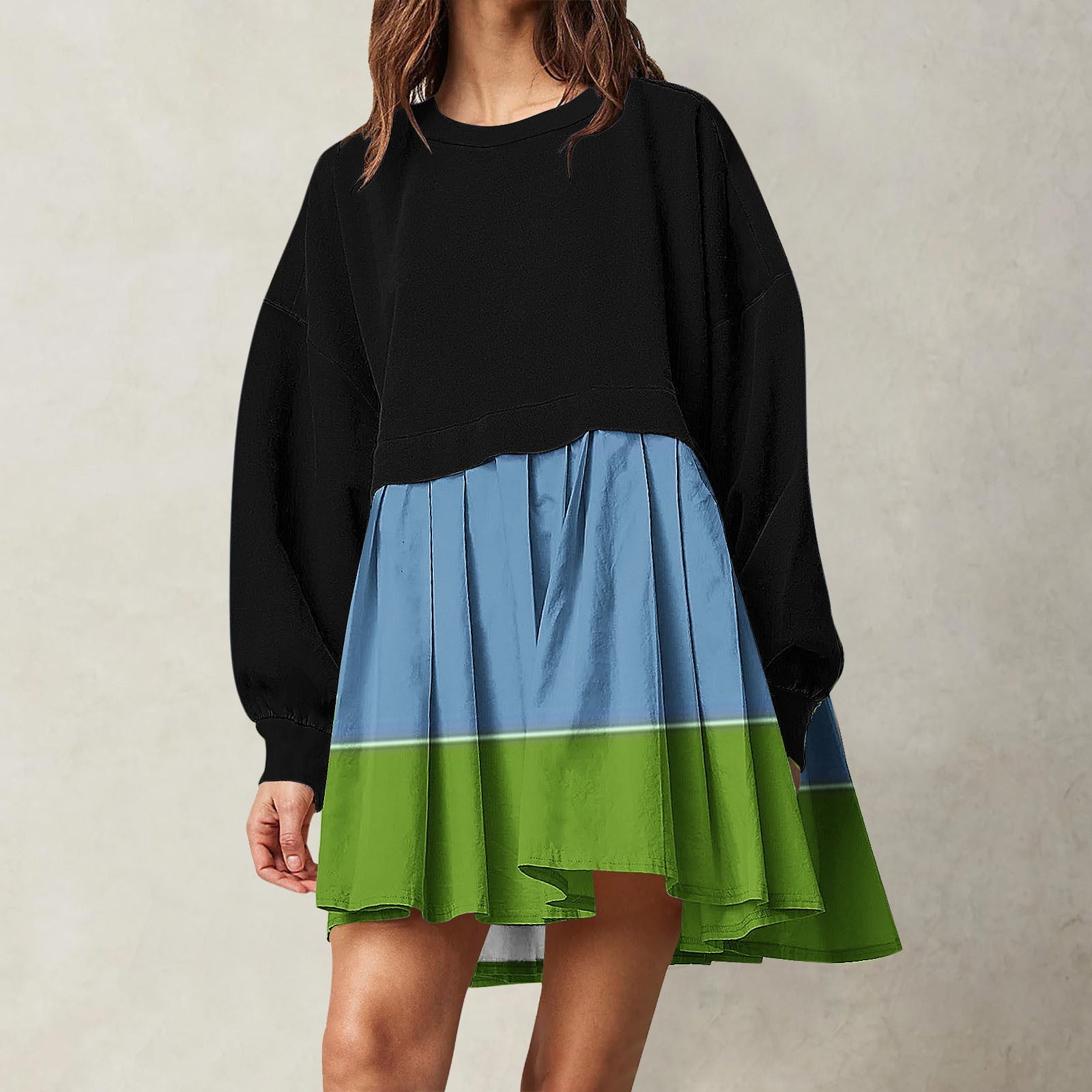 Njagoc3 2025 Womens Fashion Printed Round Neck Falling Shoulder Long ...