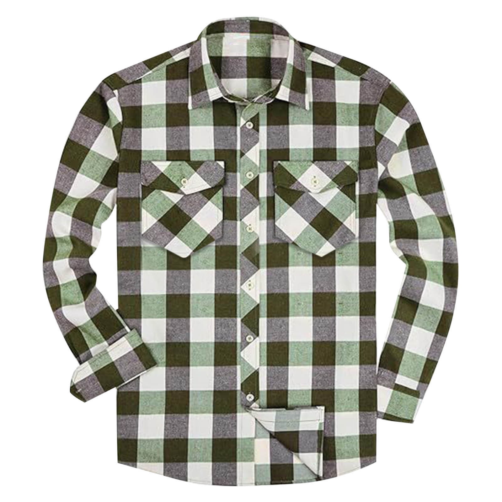 Njagoc3 Mens Long Sleeve Plaid Flannel Shirt, Regular Fit, Retro Style ...