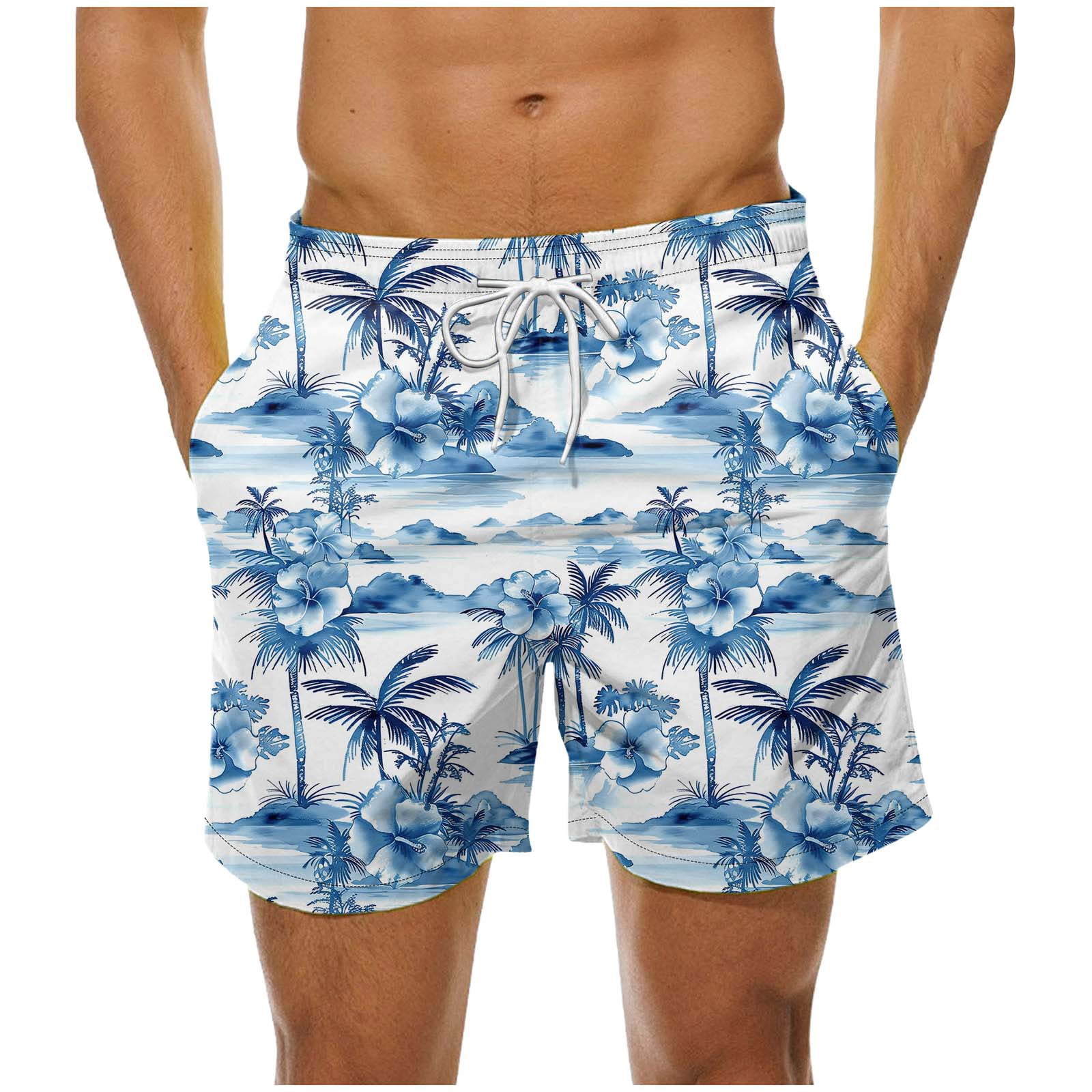 Njagoc3 Mens Marine Life Print Swim Shorts, Water-Resistant Fabric ...
