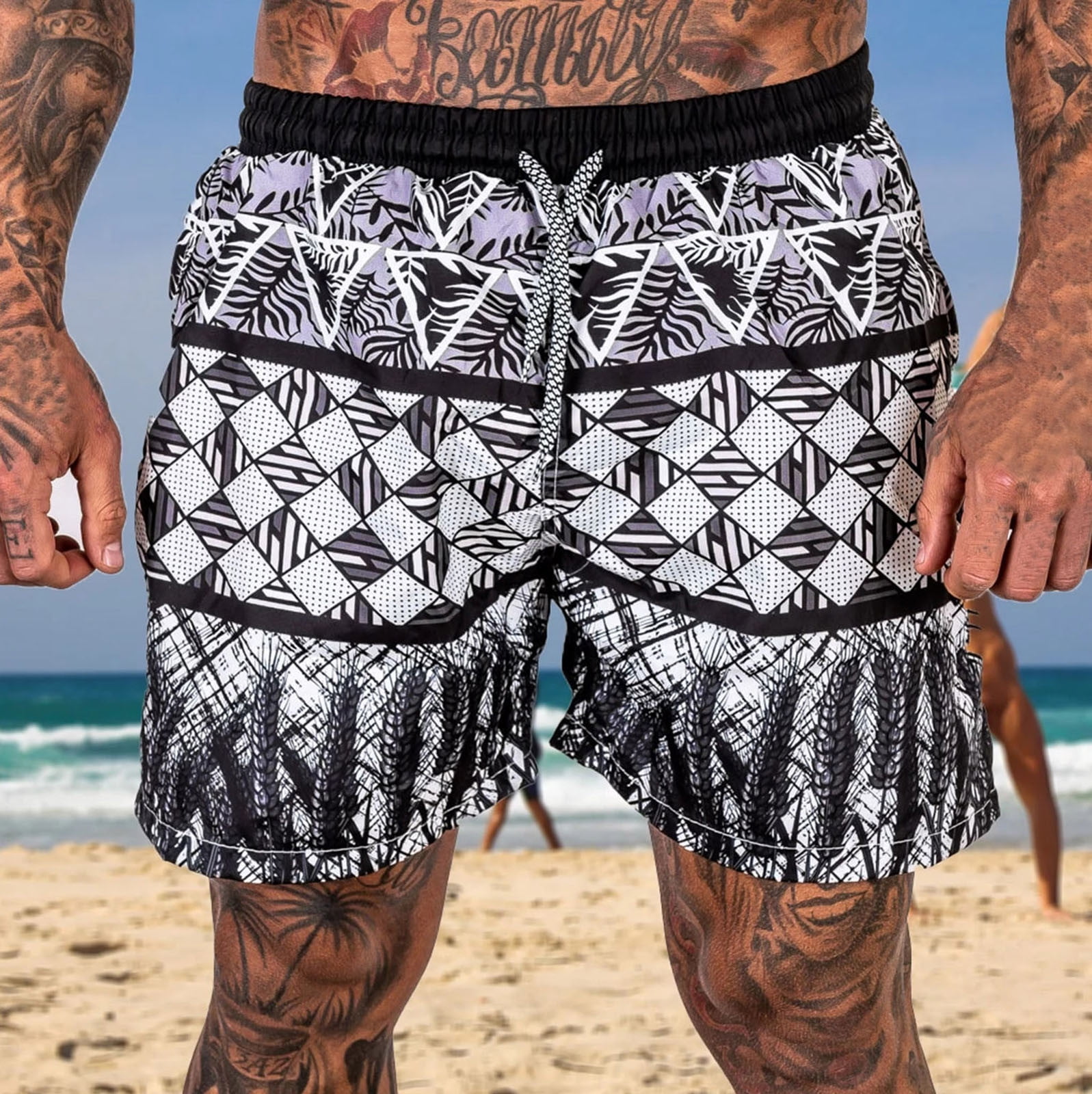 Njagoc3 Mens Tribal Printed Swim Trunks, Geometric Patterns, Quick ...