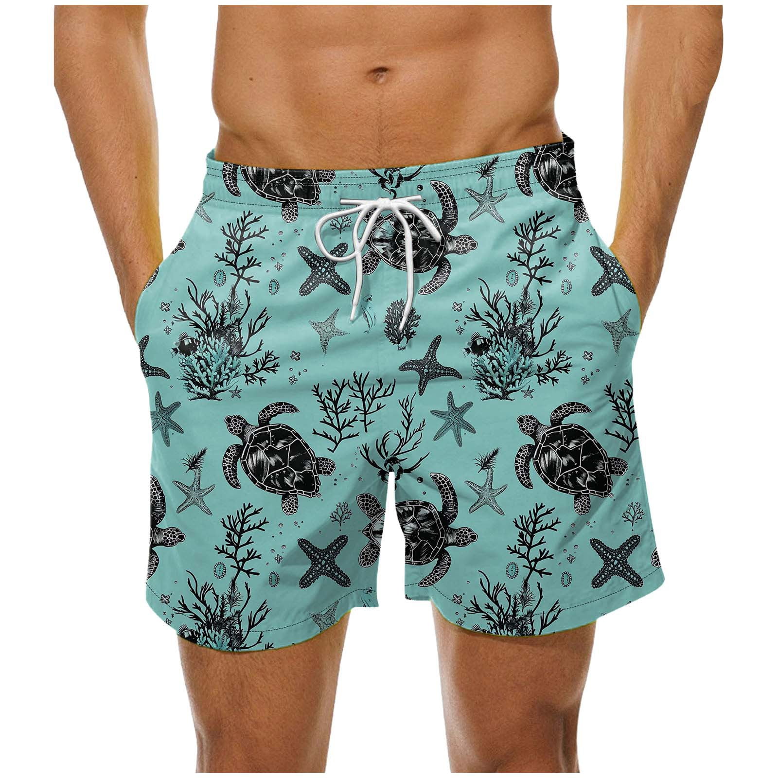 Njagoc3 Mens Tropical Floral Print Beach Trunks, Lightweight Cotton ...