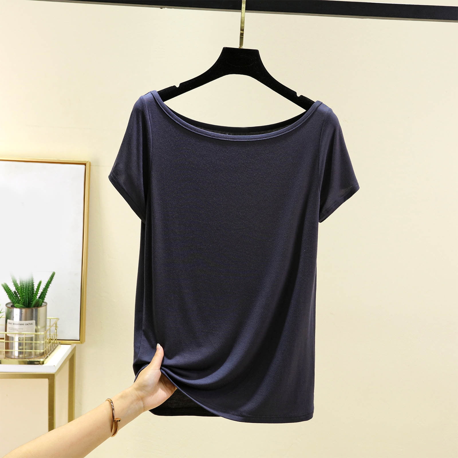 Njagoc3 Summer Essential Slub Knit Tee - Casual Off-Shoulder Crop Top ...