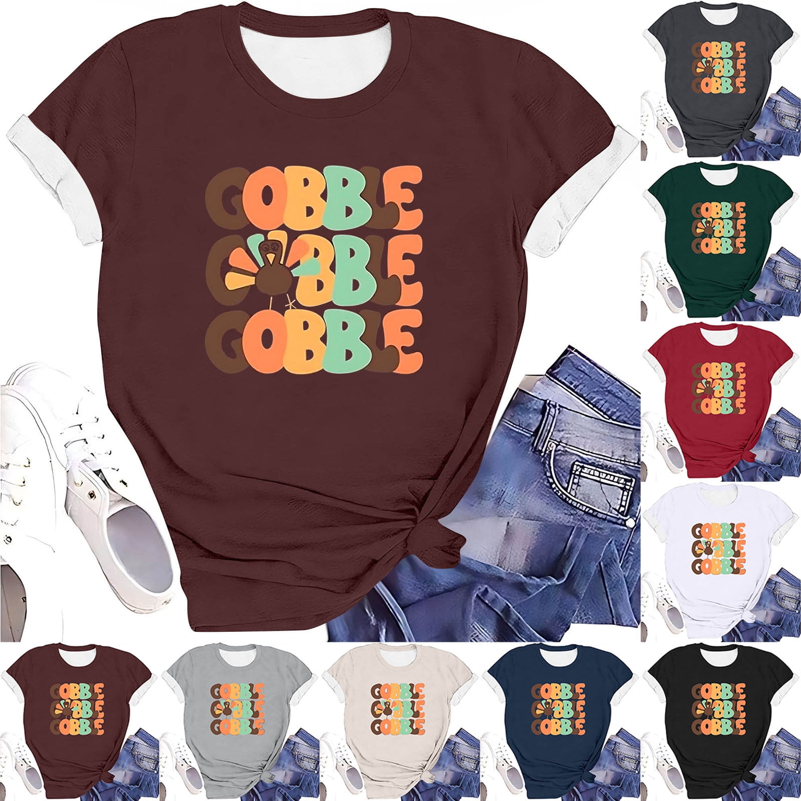 Njagoc3 Women's "Coffee & Chaos" Slogan Print Brown Short Sleeve Top ...