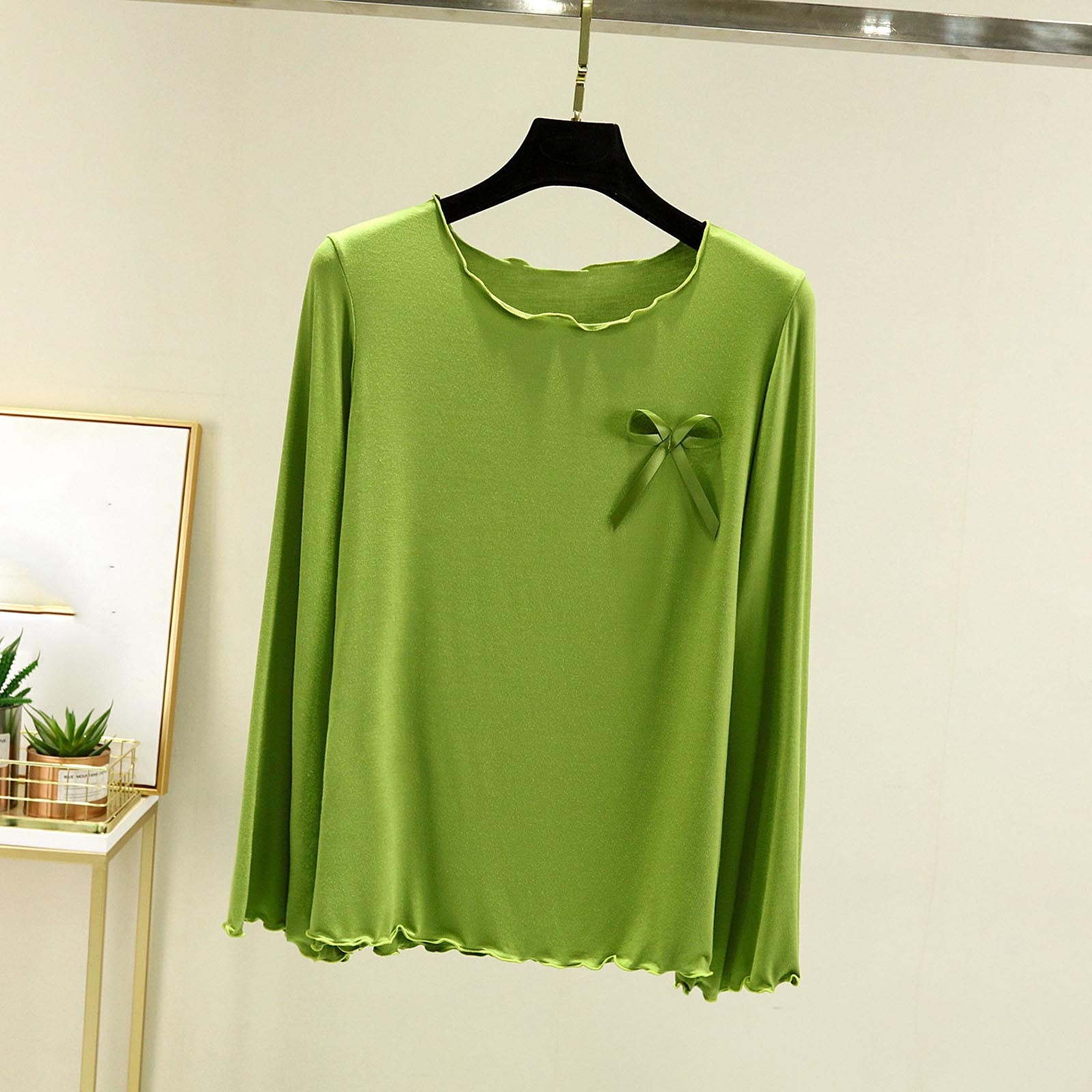Njagoc3 Women's Crew Neck Long Sleeve Regular Fit Side Slit Top,Green,L ...