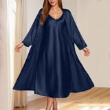 Njagoc3 Women's Long Sleeve Satin Maxi Nightgown - Solid Color, Silky ...