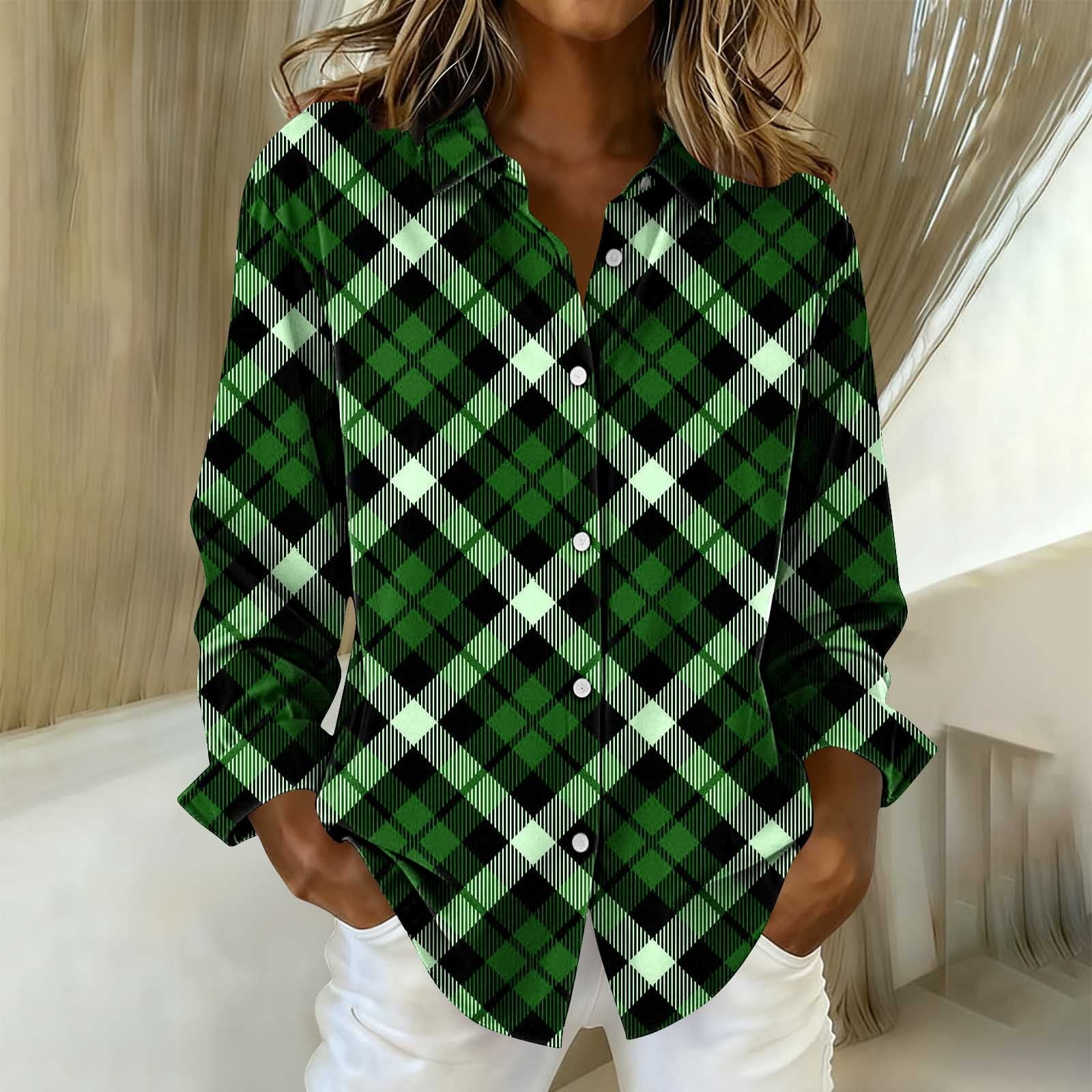 Njagoc3 Women's Oversized Plaid Button-Down Shirt - Soft Flannel Fall ...