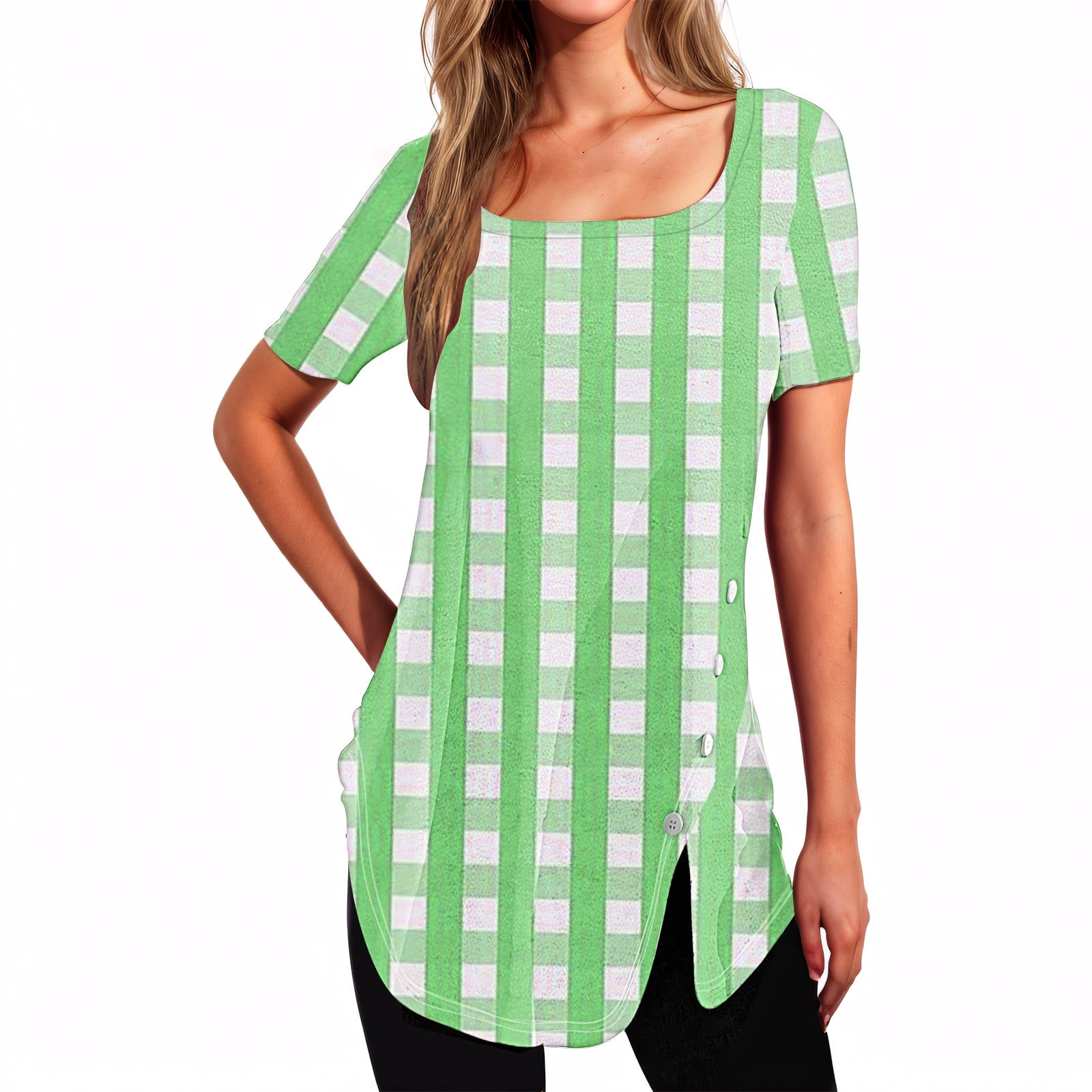 Njagoc3 Women’s Timeless Windowpane Check Square Neck Short Sleeve ...